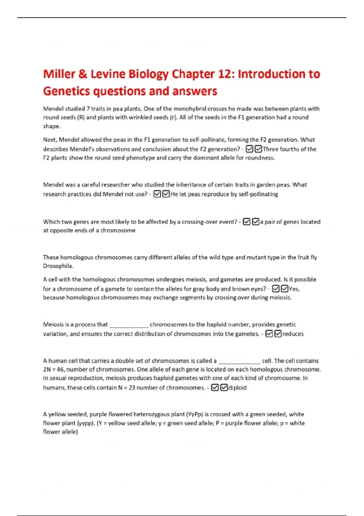 Miller & Levine Biology Chapter 12: Introduction to Genetics questions ...