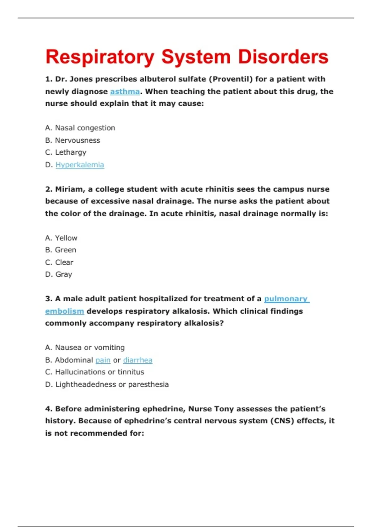 Respiratory System Disorders – 60 Exam Questions with Answers ...