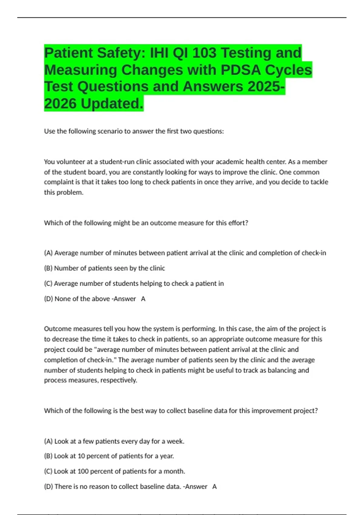 Patient Safety: IHI QI 103 Testing and Measuring Changes with PDSA ...