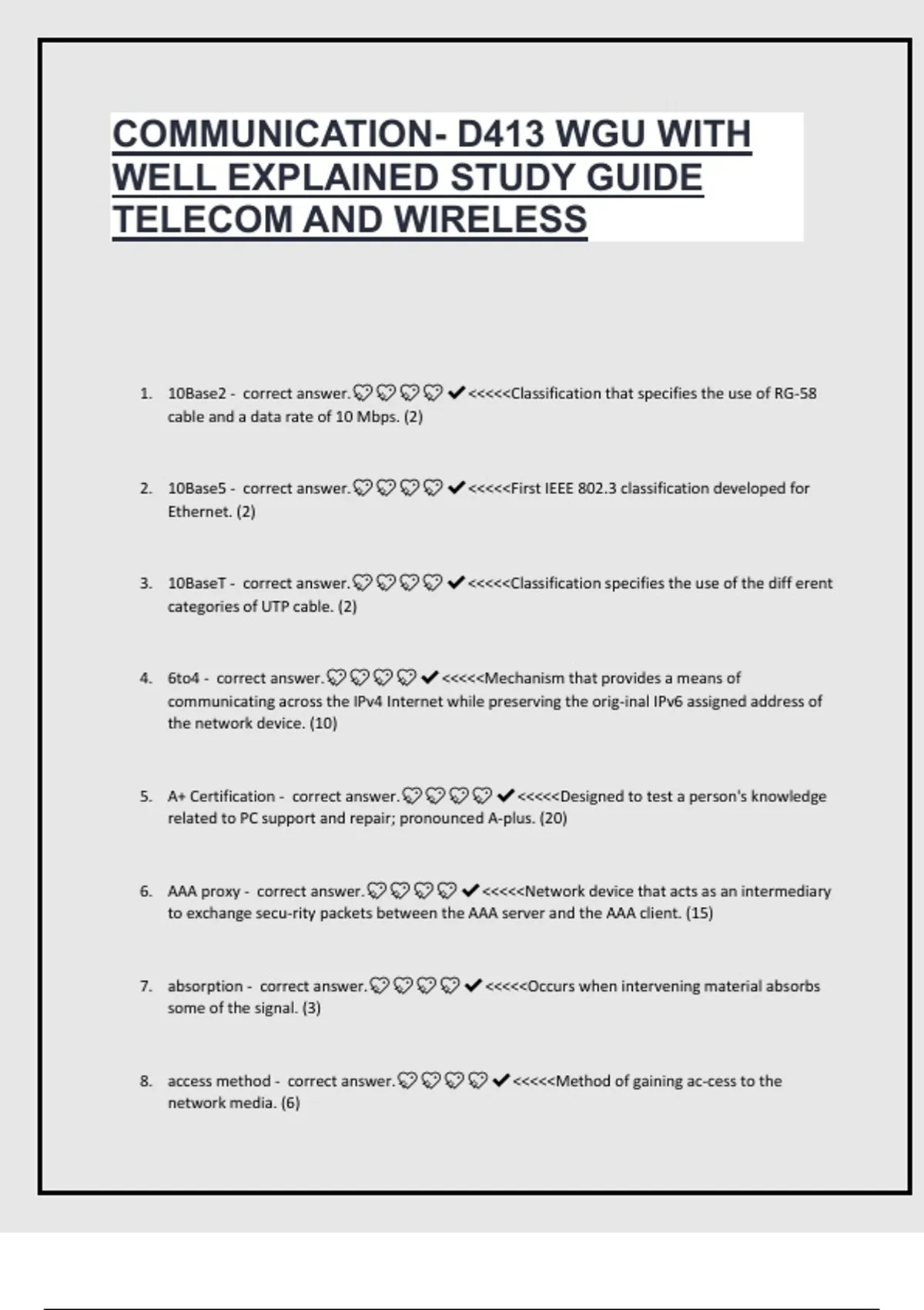 WGU D413 Telecommunications and Wireless Communications – Complete ...