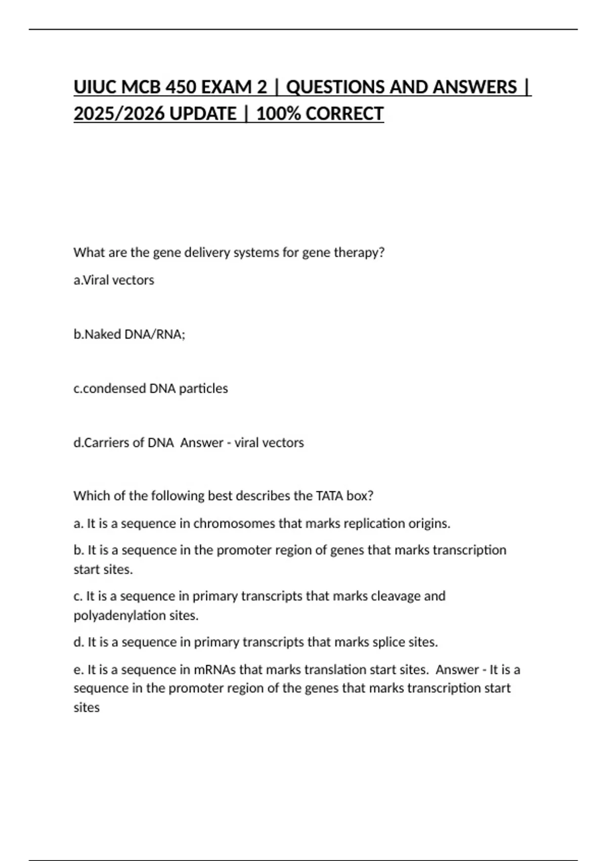 UIUC MCB 450 EXAM 2 | QUESTIONS AND ANSWERS | 2025/2026 UPDATE | 100% ...