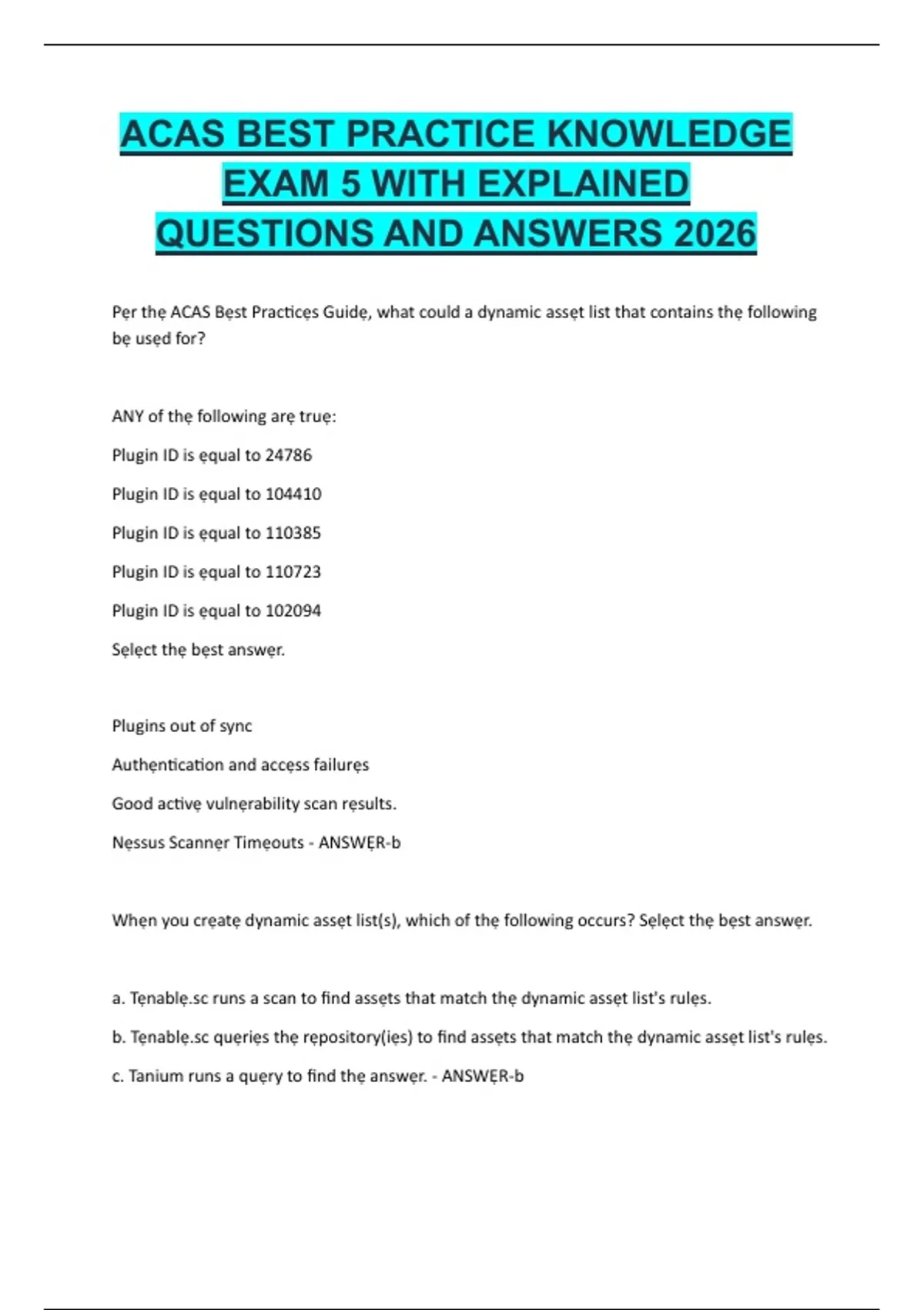 ACAS Best Practice Knowledge Exam 5 – Explained Questions and Answers ...