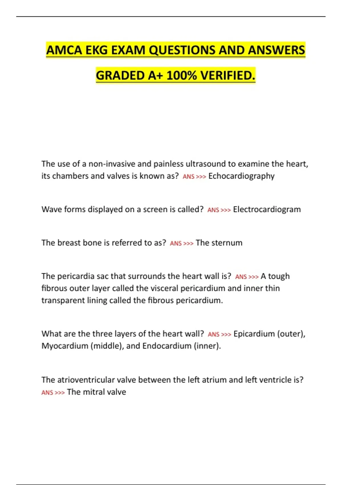 AMCA EKG Exam – Questions and Answers (A+ Graded, 100% Verified) - AMCA ...