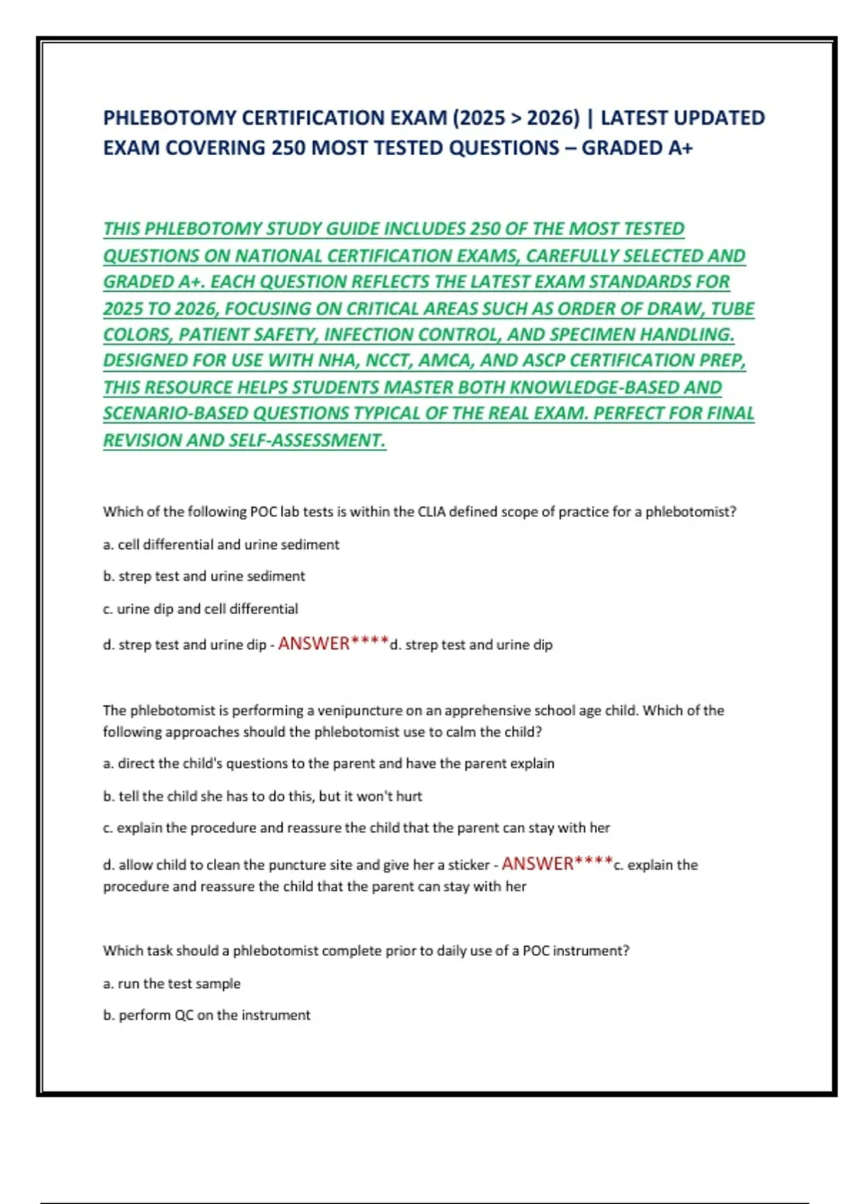 PHLEBOTOMY CERTIFICATION EXAM (2025 2026) | LATEST UPDATED EXAM ...