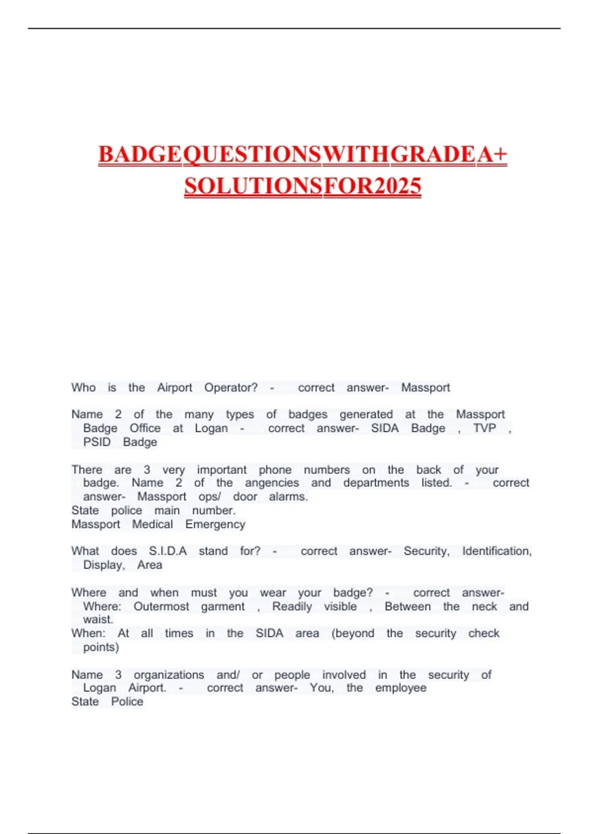 BADGE QUESTIONS WITH GRADE A+ SOLUTIONS FOR 2025 - BASIC,BHS 175 ...