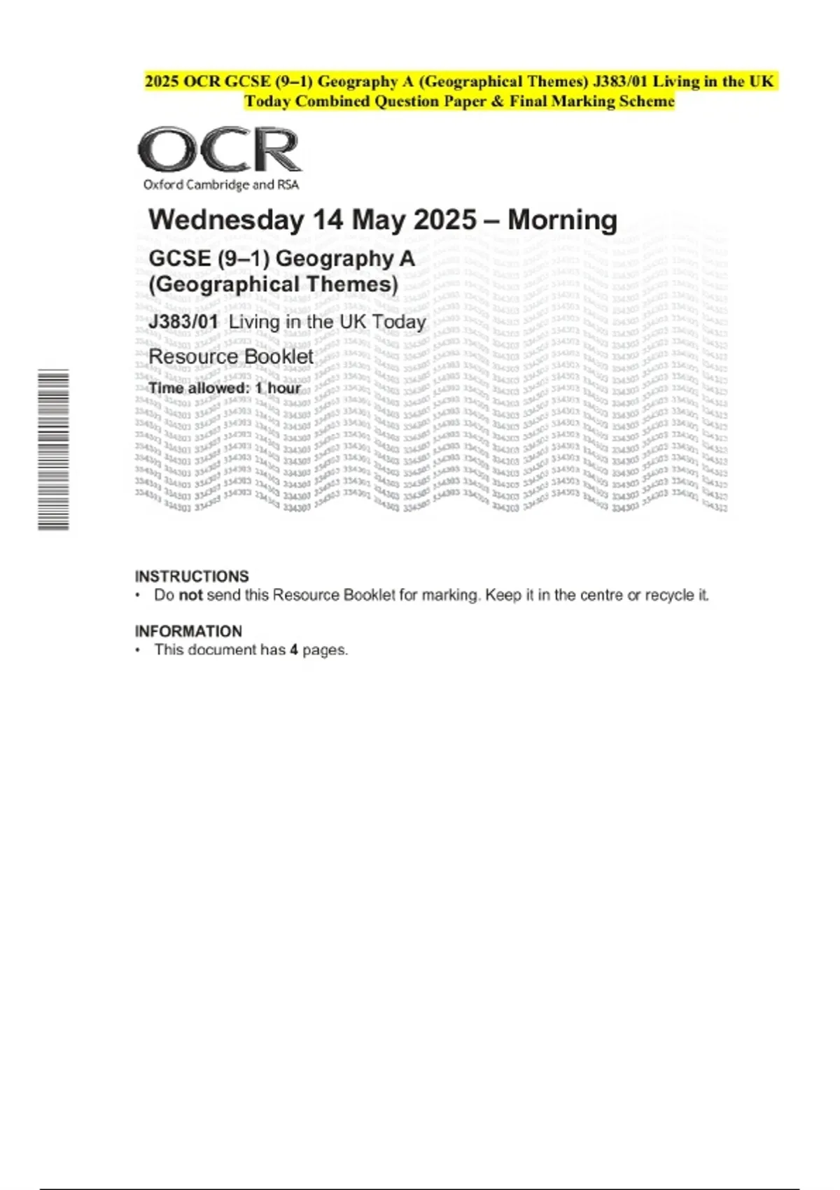 2025 OCR GCSE (9–1) Geography A (Geographical Themes) J383/01 Living in ...
