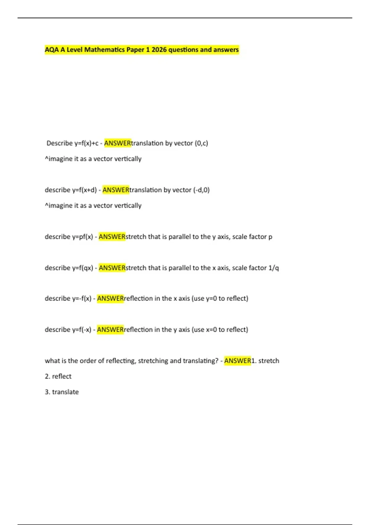 AQA A Level Mathematics Paper 1 2026 questions and answers - Advanced ...