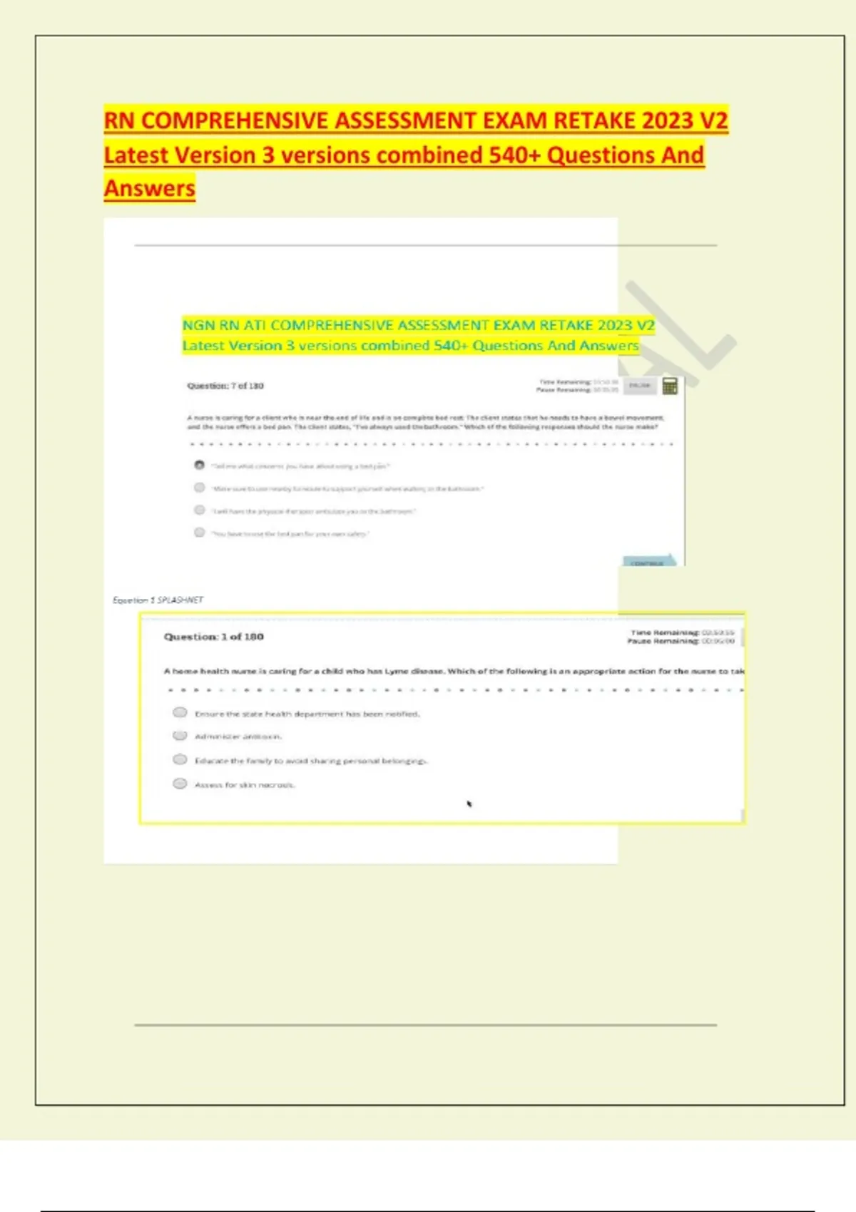 RN COMPREHENSIVE ASSESSMENT EXAM RETAKE 2023 V2 Latest Version 3 ...