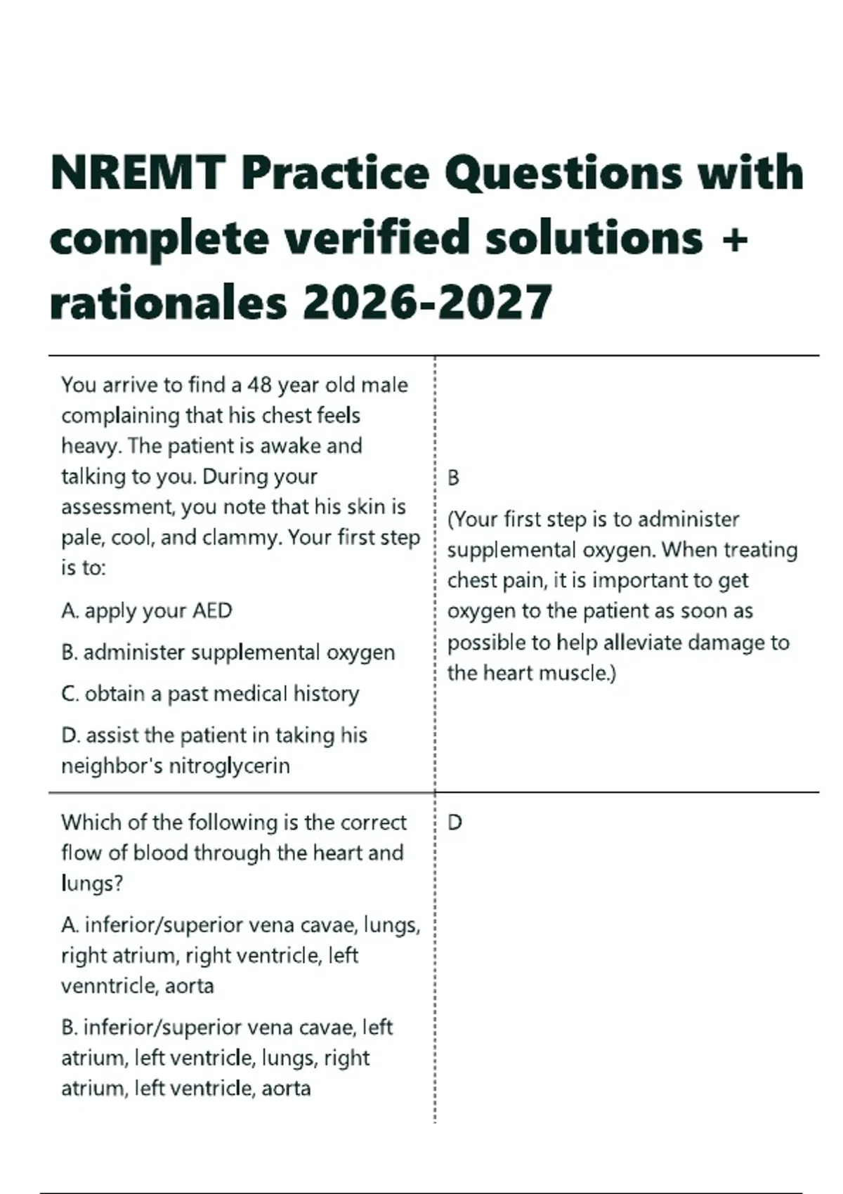 NREMT Practice Questions with complete verified solutions + rationales ...