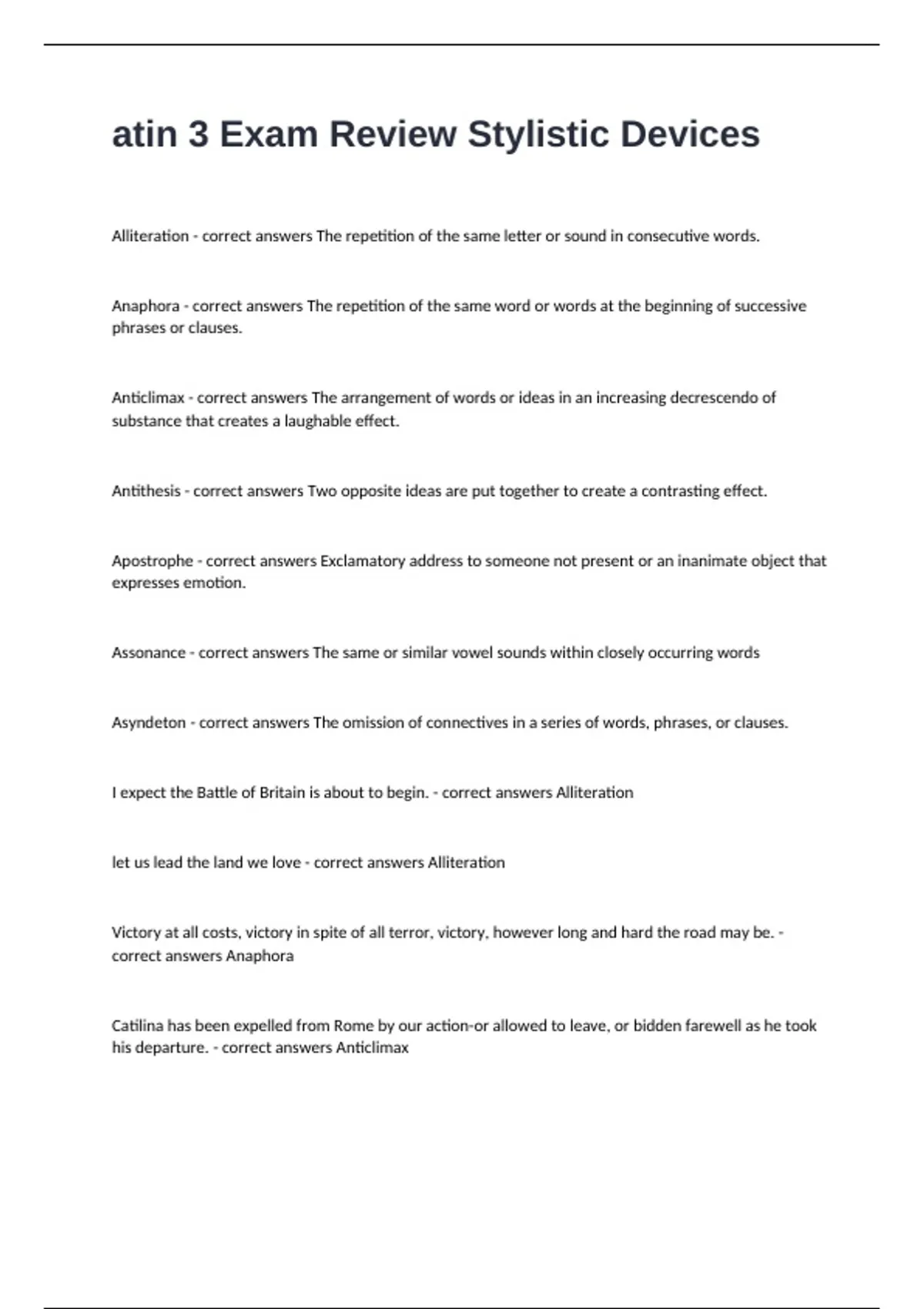 atin 3 Exam Review Stylistic Devices Questions With All Complete And ...