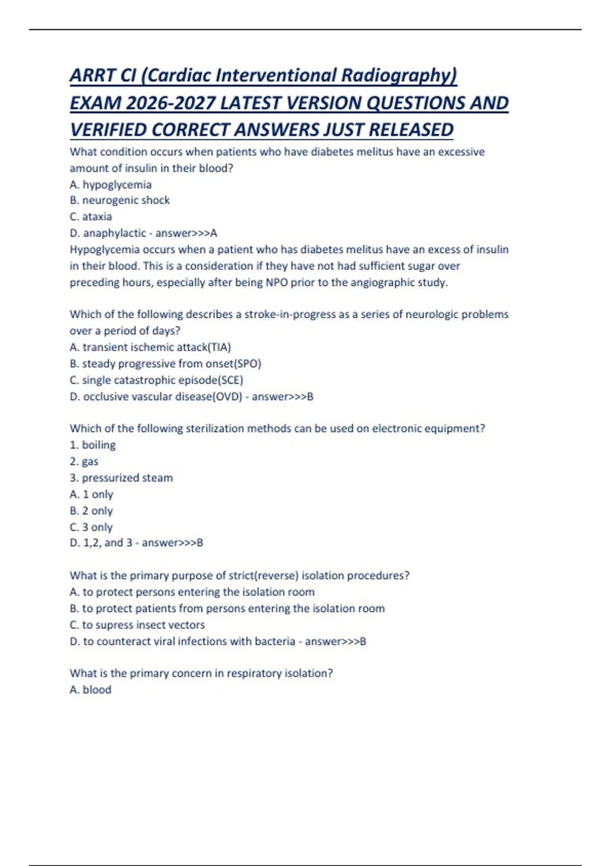 ARRT CI (Cardiac Interventional Radiography) EXAM LATEST VERSION ...