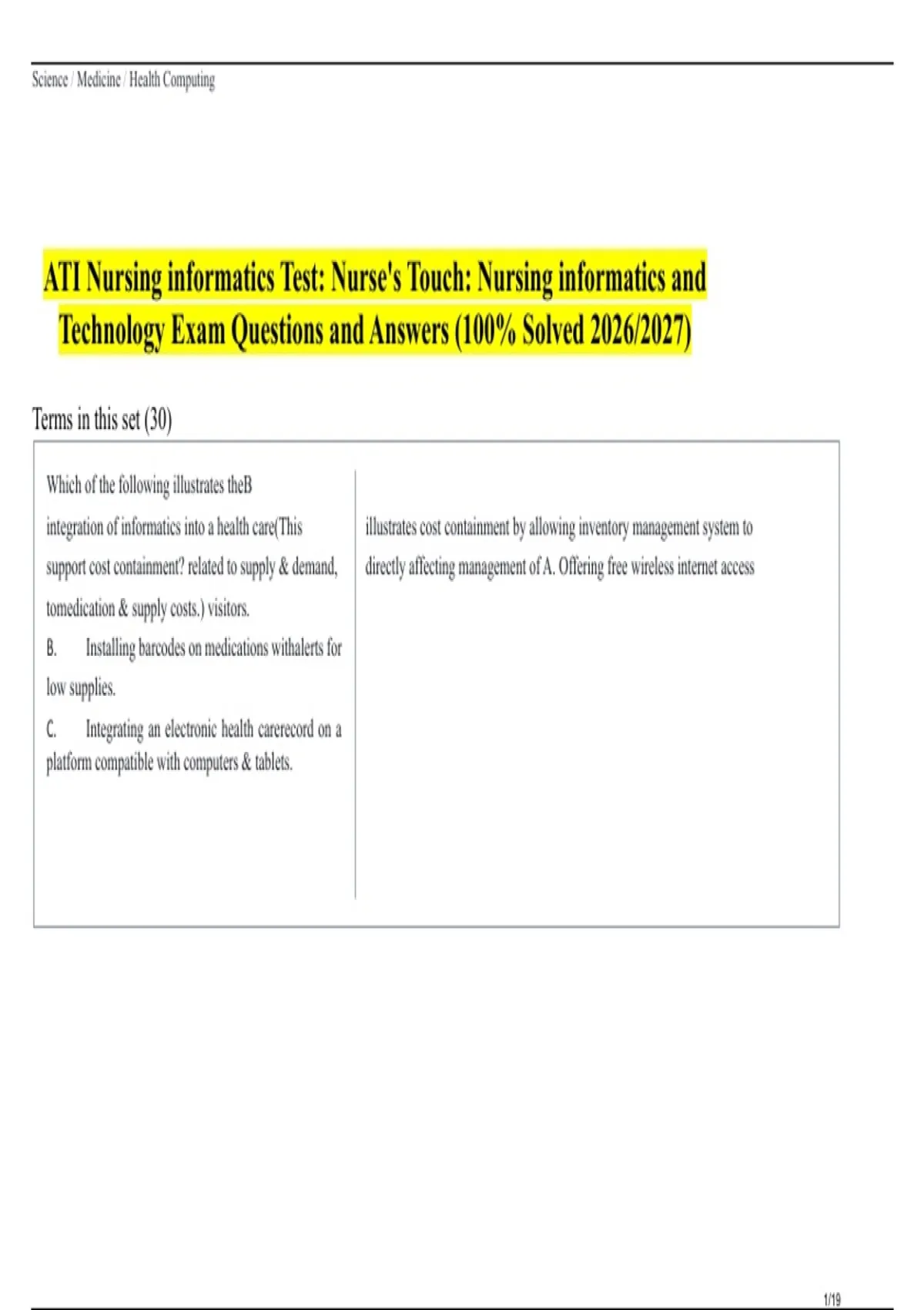 Ati Nursing Informatics Test Nurse S Touch Nursing Informatics And