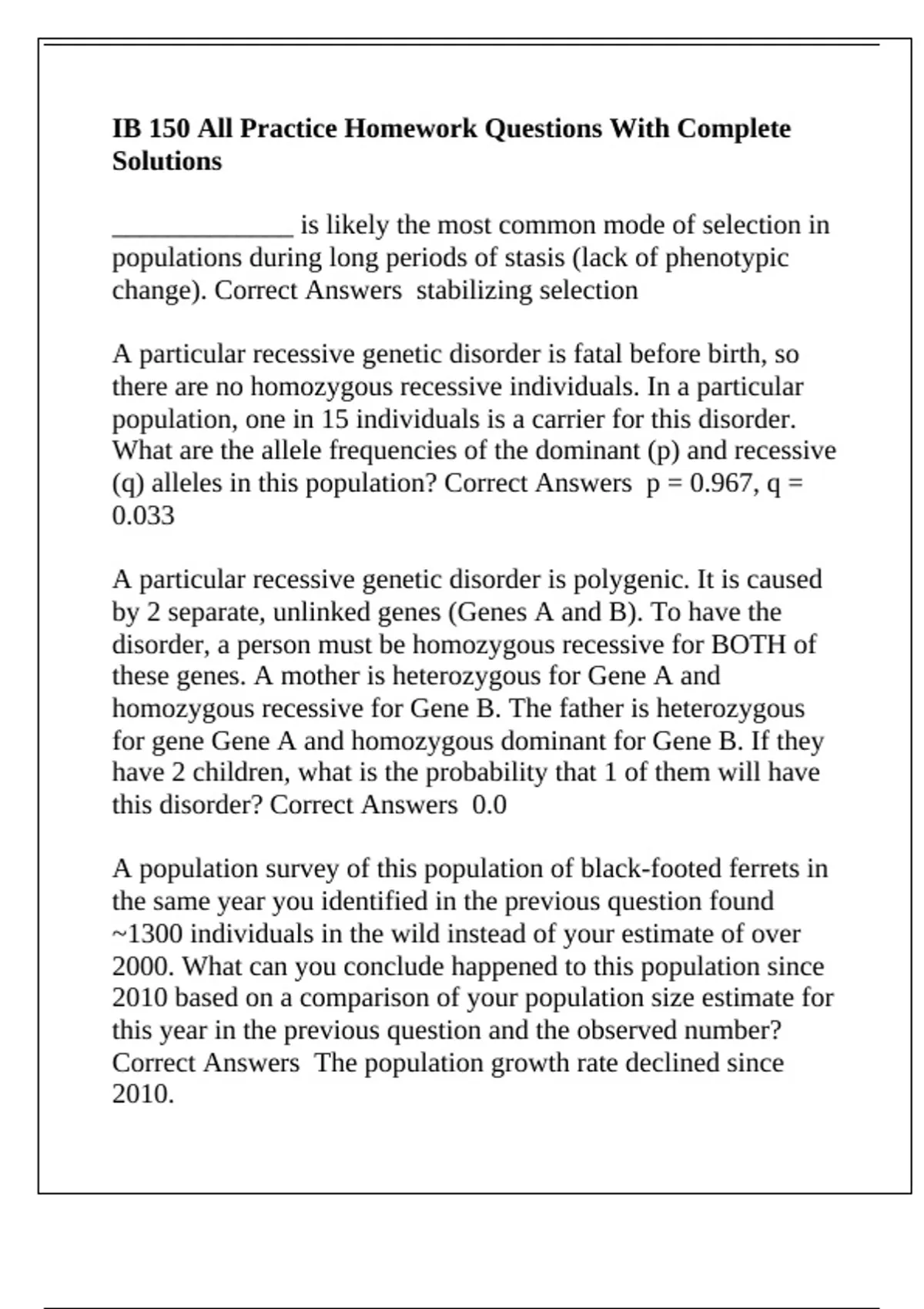 IB 150 All Practice Homework Questions With Complete Solutions - IB 150 ...