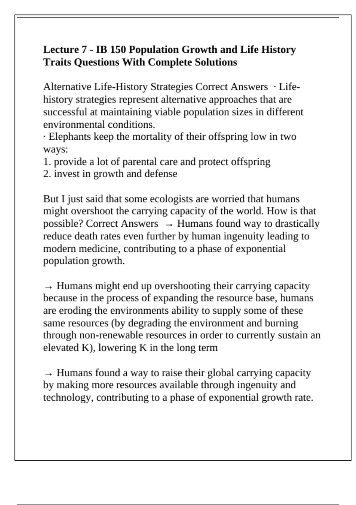 Lecture 7 - IB 150 Population Growth and Life History Traits Questions ...