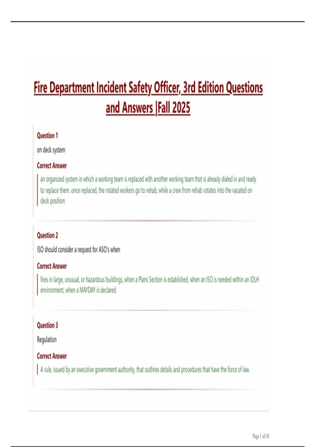 Fire Department Incident Safety Officer, 3rd Edition Questions and ...