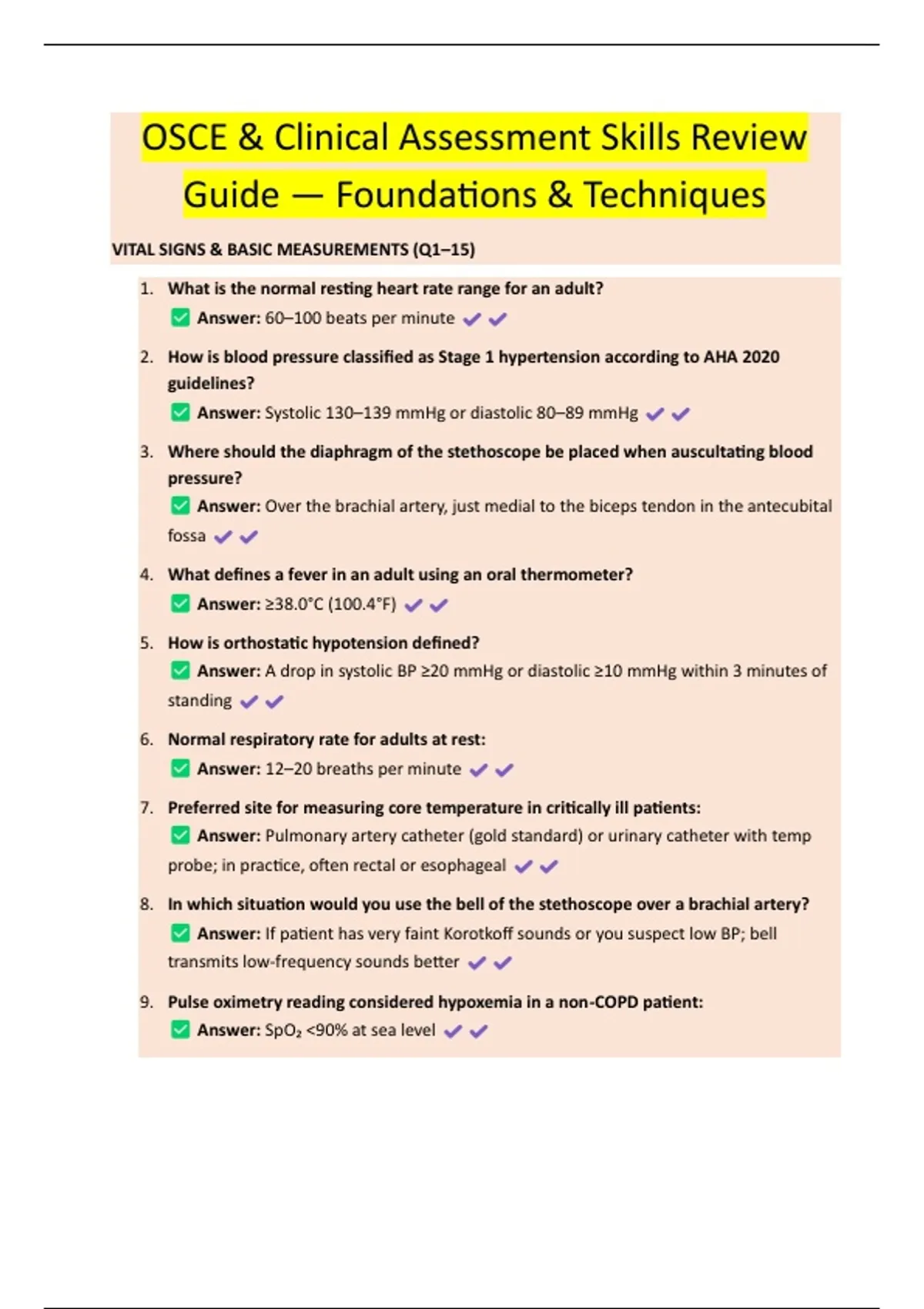 OSCE & Clinical Assessment Skills Review Guide — Foundations & Techniques VITAL SIGNS & BASIC ...