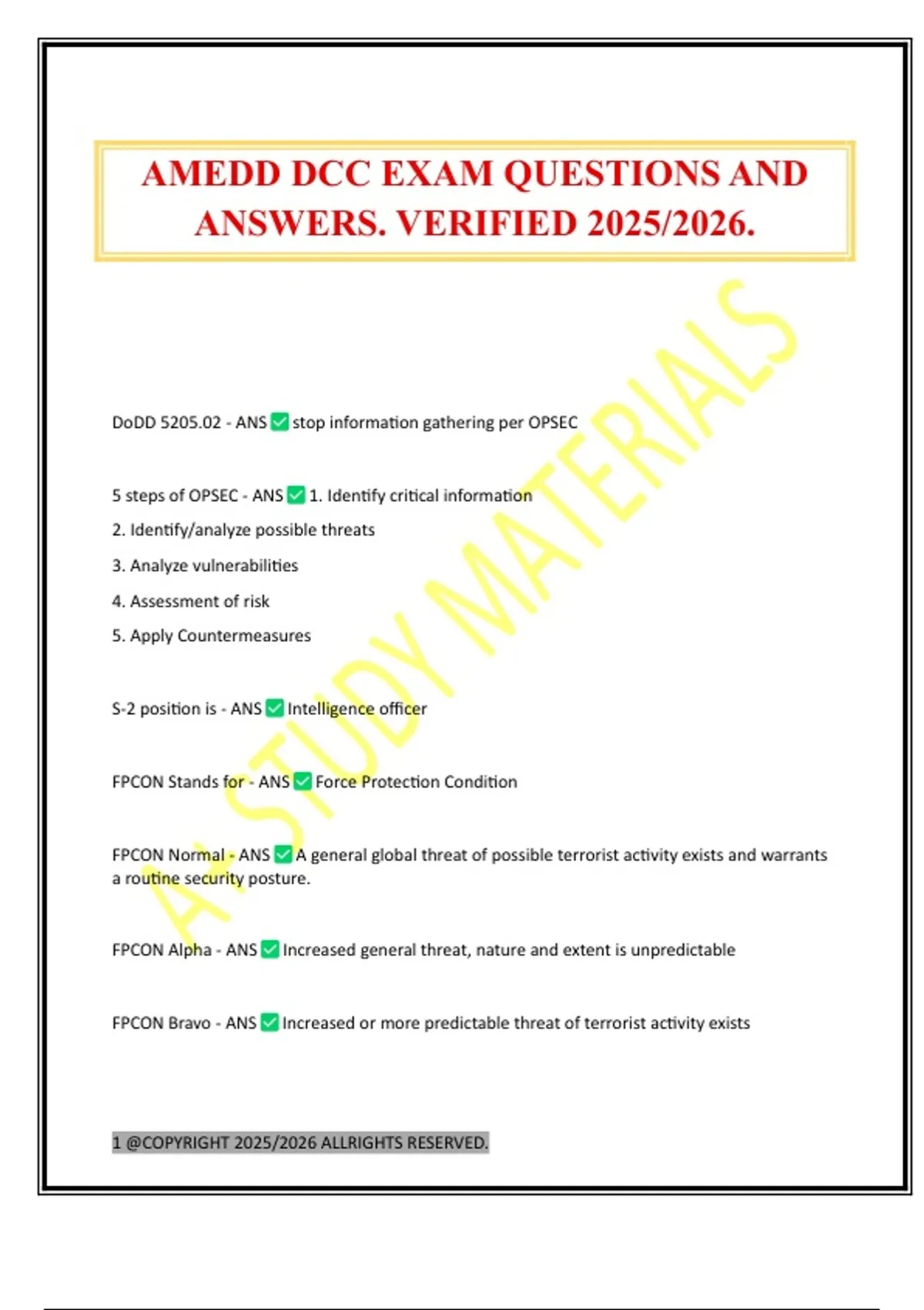 PRE AMEDD DCC AND BOLC EXAM QUESTIONS AND ANSWERS. VERIFIED 2025/2026 ...