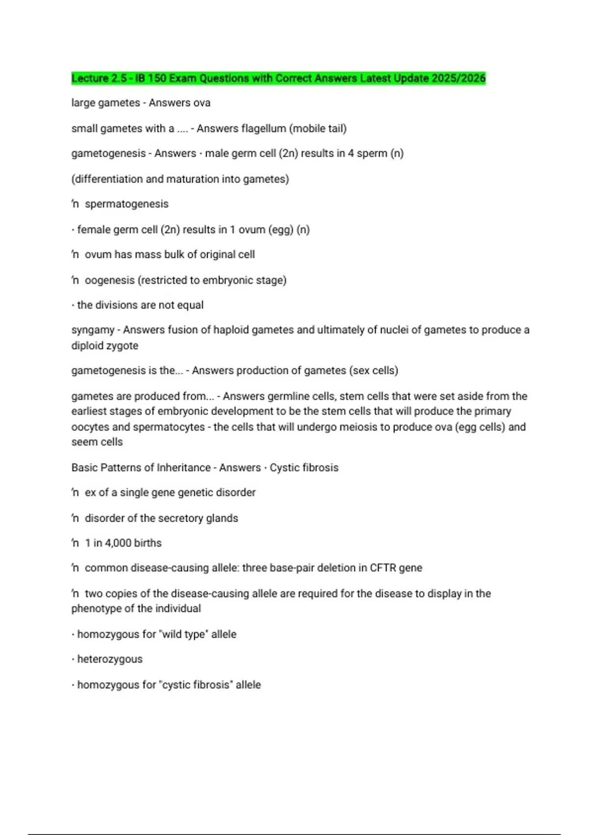 Lecture 2.5 - IB 150 Exam Questions with Correct Answers Latest Update ...
