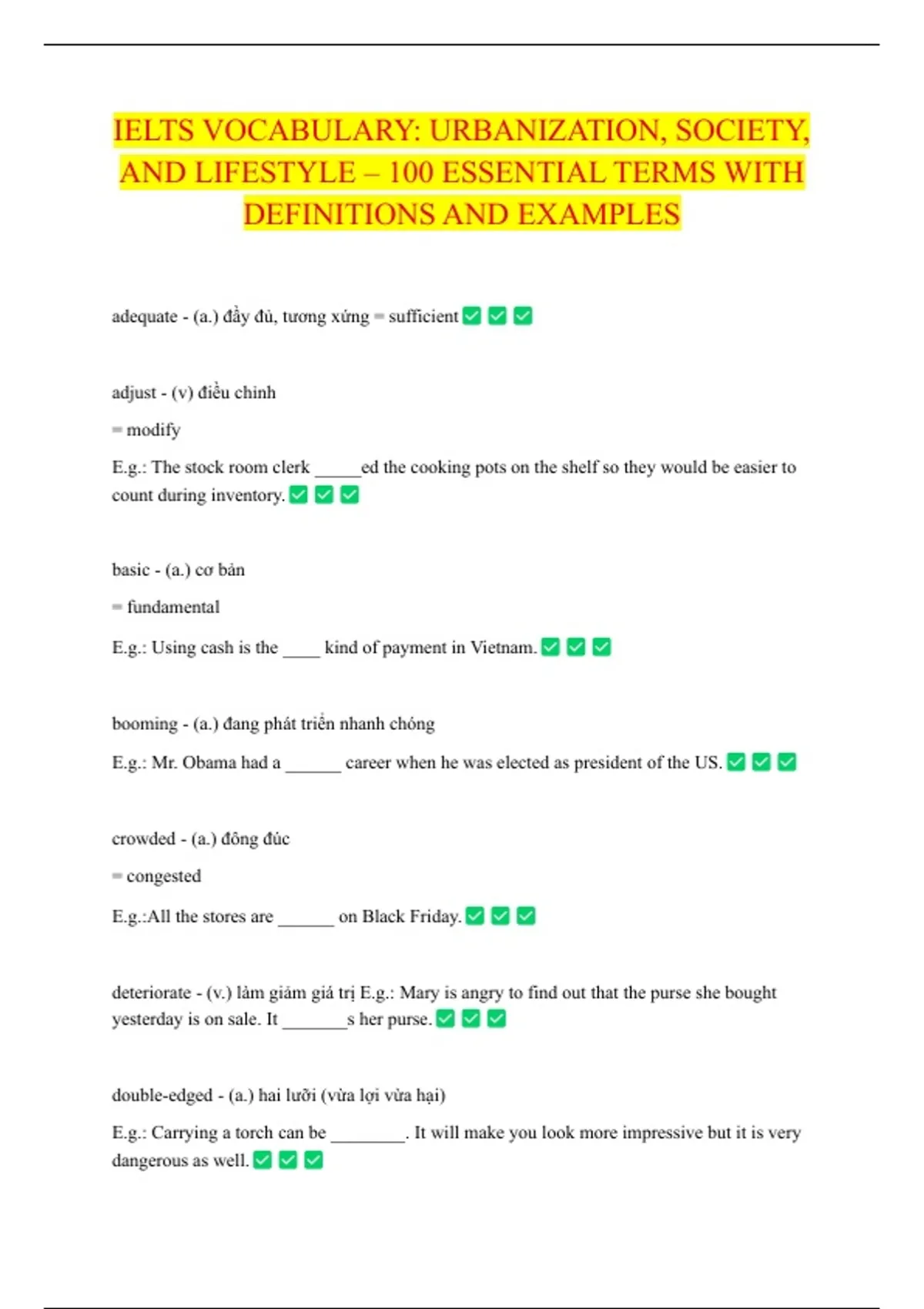 IELTS VOCABULARY: URBANIZATION, SOCIETY, AND LIFESTYLE – 100 ESSENTIAL ...