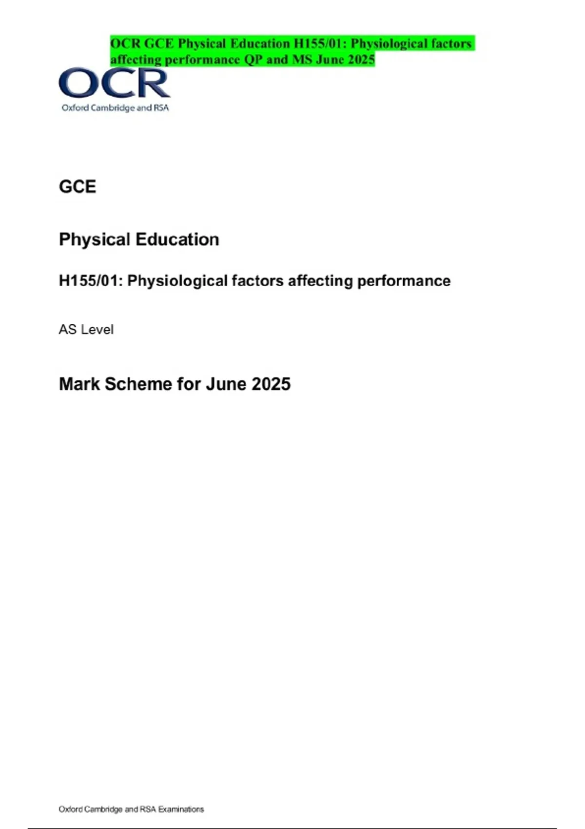 OCR GCE Physical Education H155/01: Physiological factors affecting ...