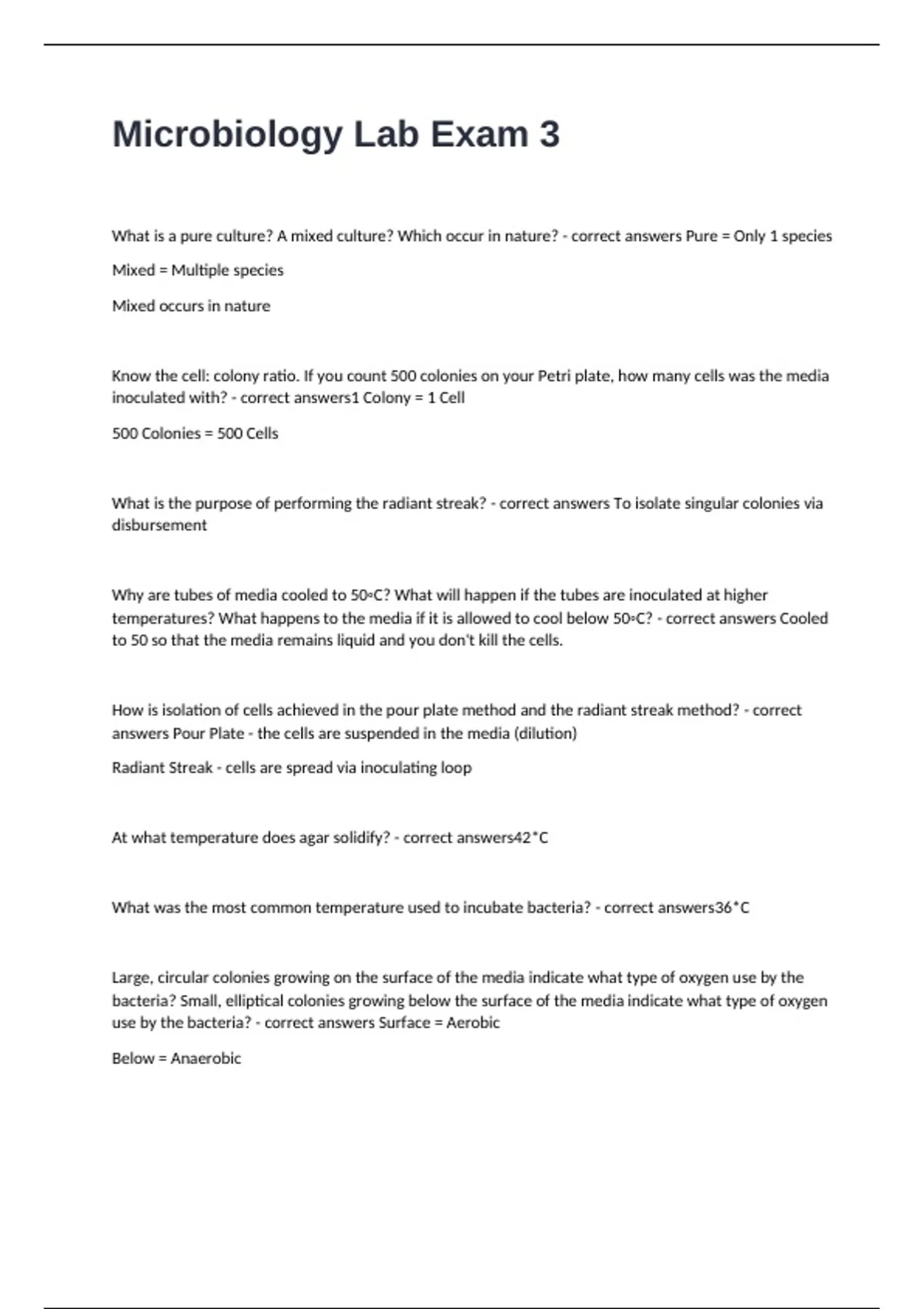 Microbiology Lab Exam 3 Actual Exam Questions With Correct Answers ...