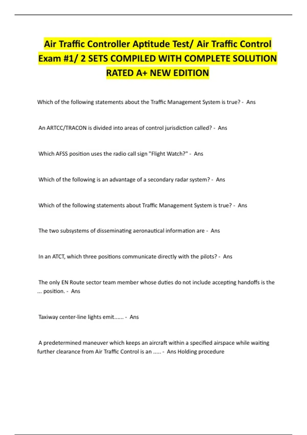 Air Traffic Controller Aptitude Test/ Air Traffic Control Exam #1/ 2 ...