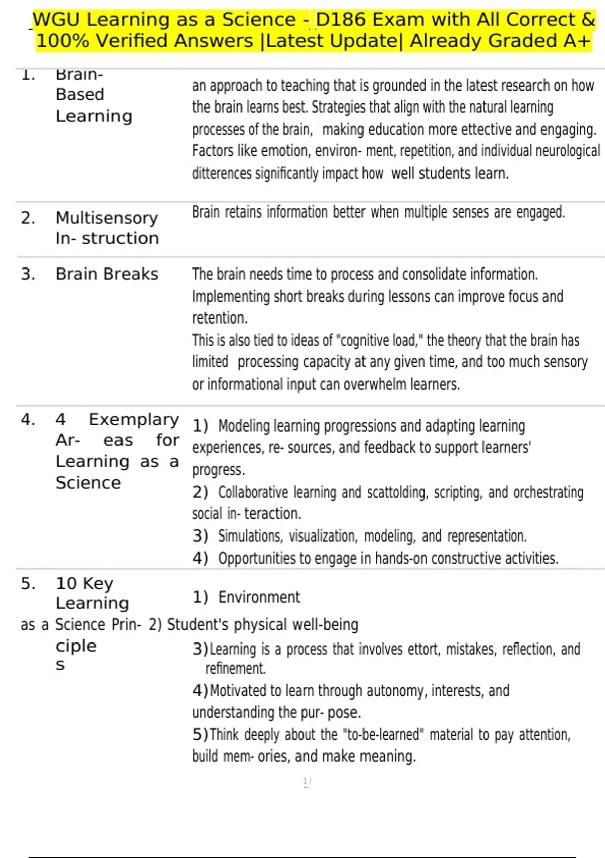 WGU Learning as a Science - D186 Exam with All Correct & 100% Verified ...