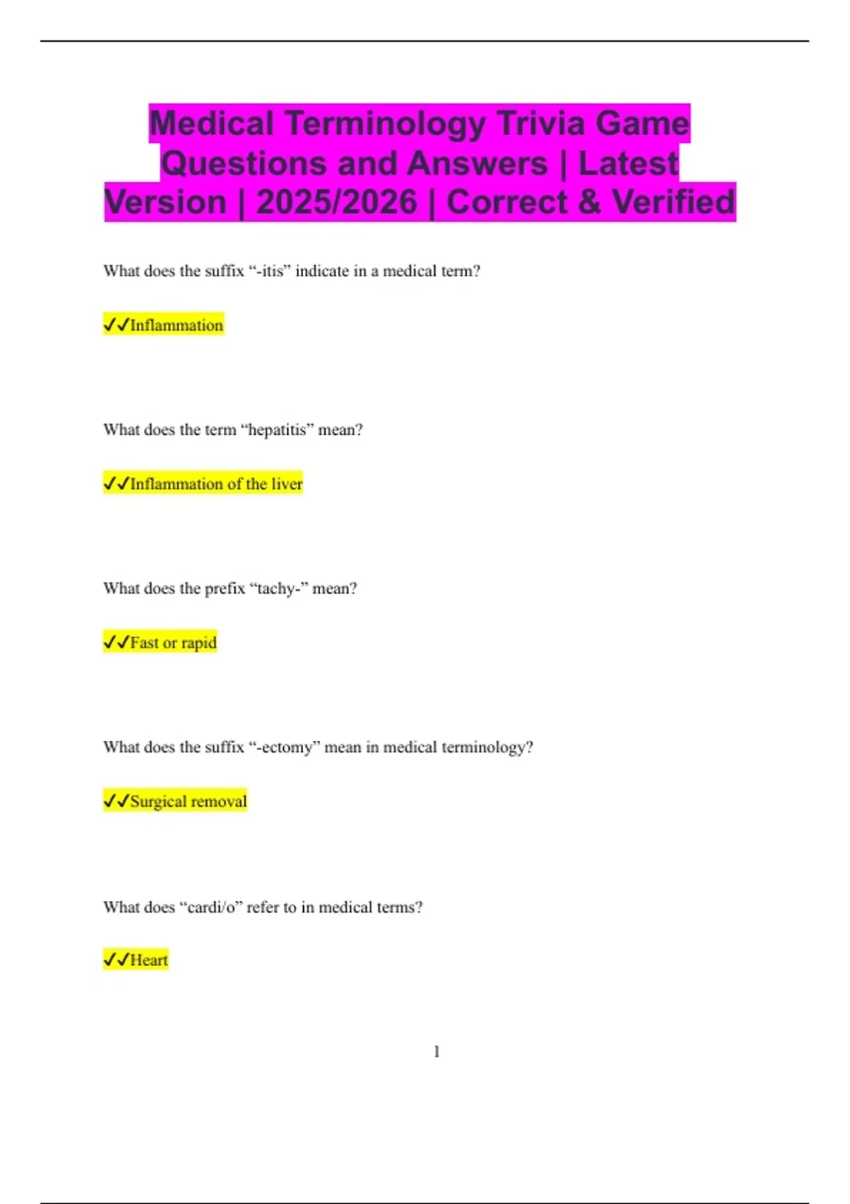 Medical Terminology Trivia Game Questions and Answers | Latest Version ...