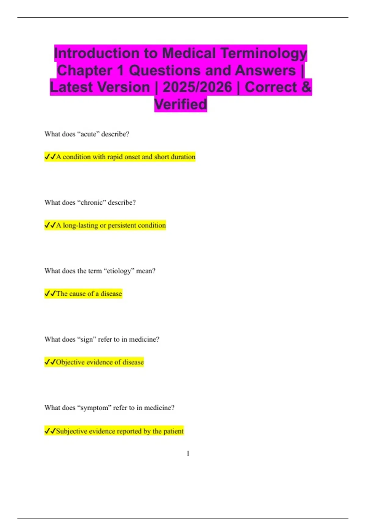 Introduction to Medical Terminology Chapter 1 Questions and Answers ...