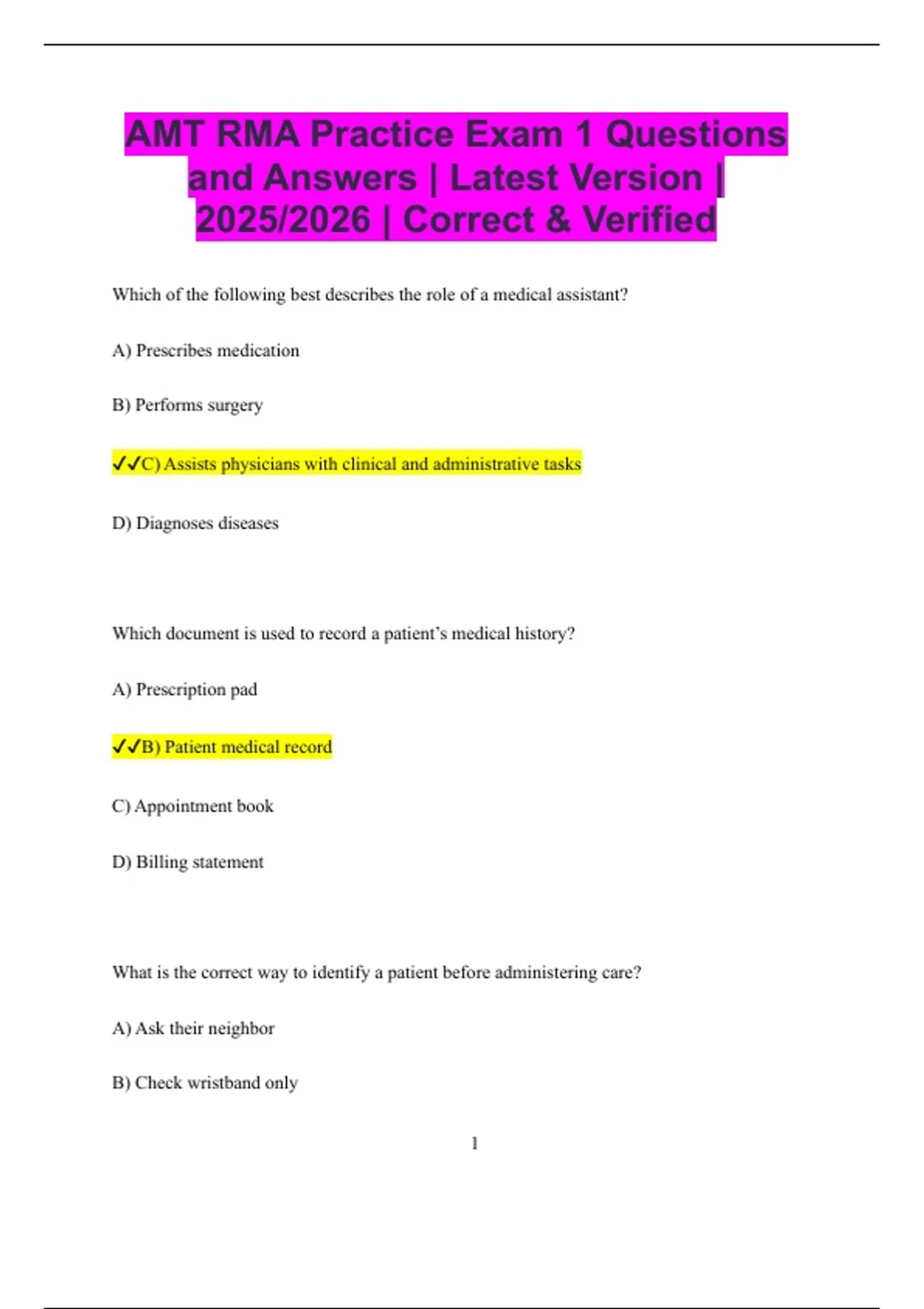 AMT RMA Practice Exam 1 Questions and Answers | Latest Version | 2025/ ...