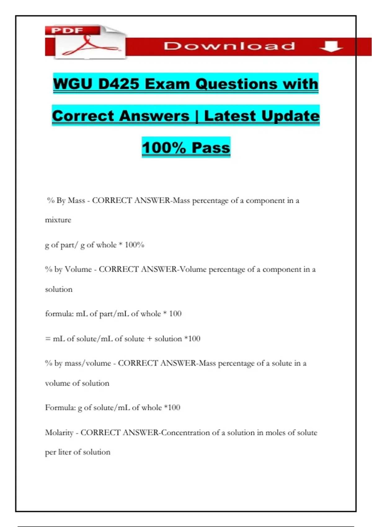 WGU D425 Exam Questions with Correct Answers | Latest Update 100% Pass ...