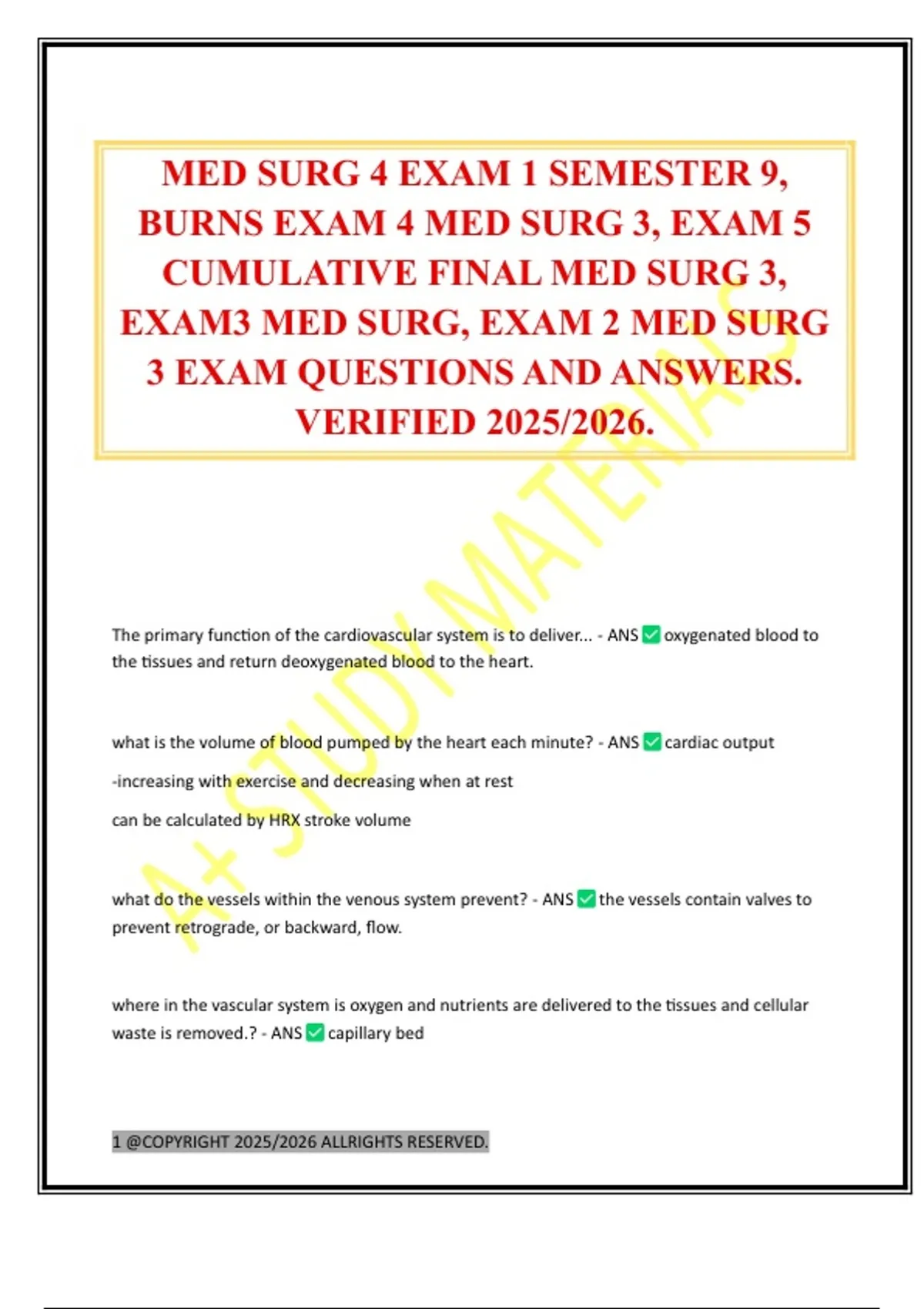MED SURG 4 EXAM 1 SEMESTER 9, BURNS EXAM 4 MED SURG 3, EXAM 5 ...