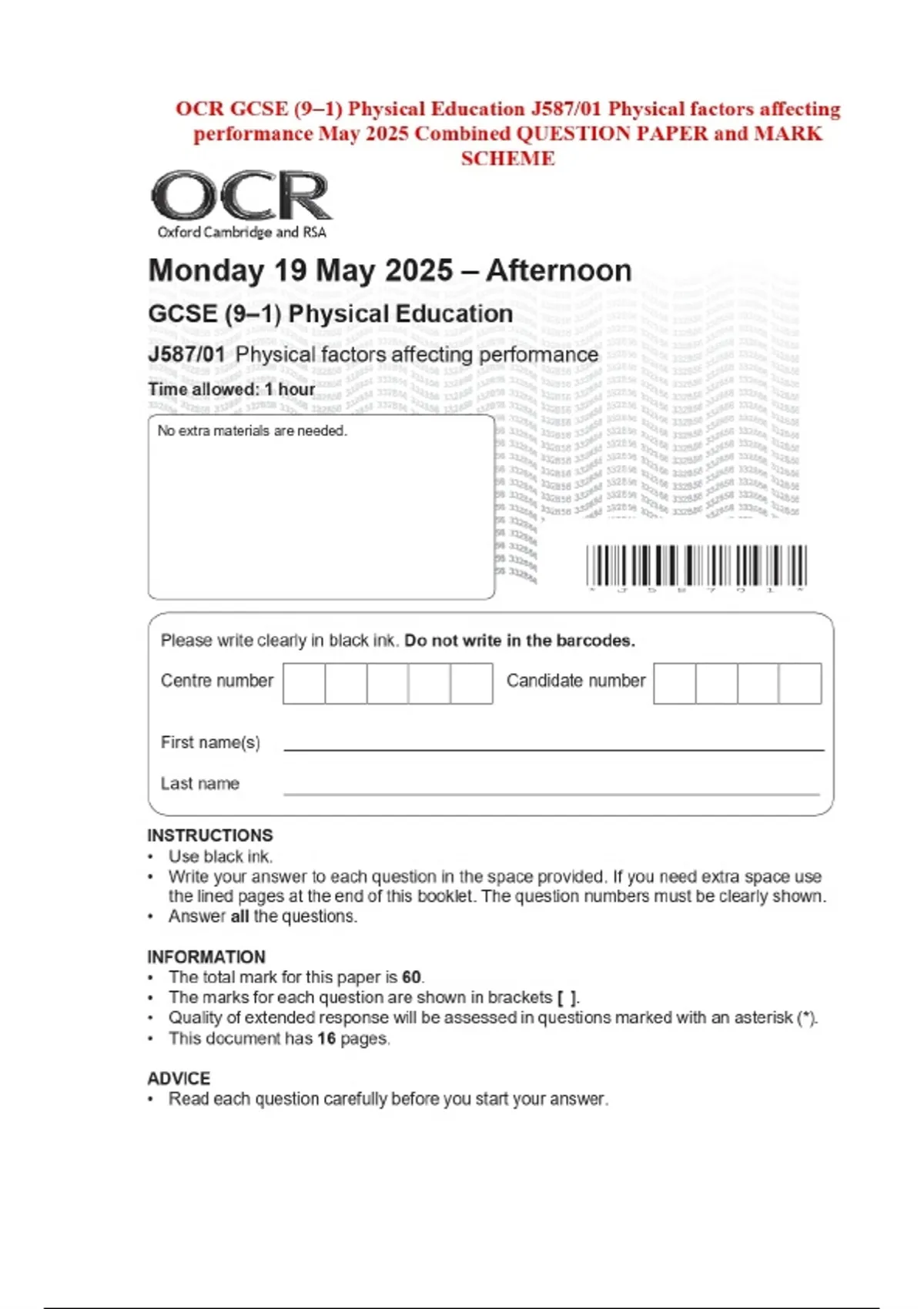 OCR GCSE (9–1) Physical Education J587/01 Physical factors affecting ...
