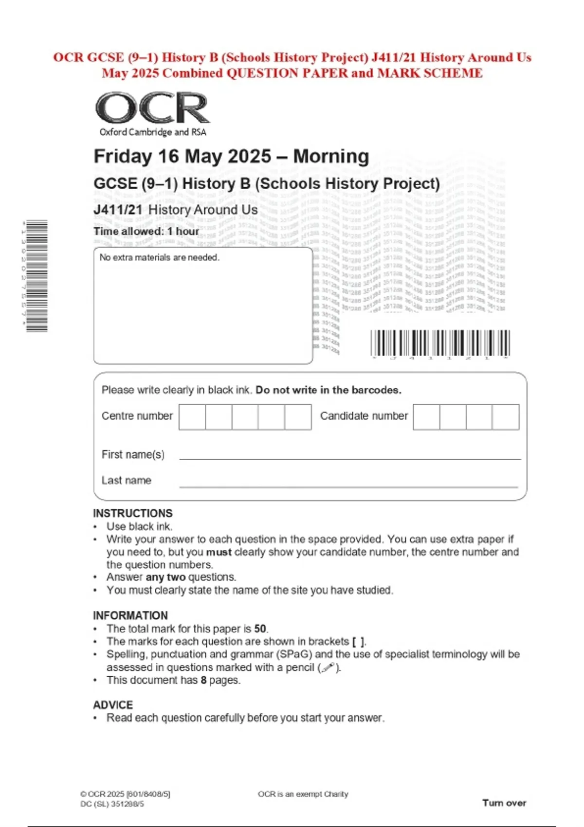 OCR GCSE (9–1) History B (Schools History Project) J411/21 History ...