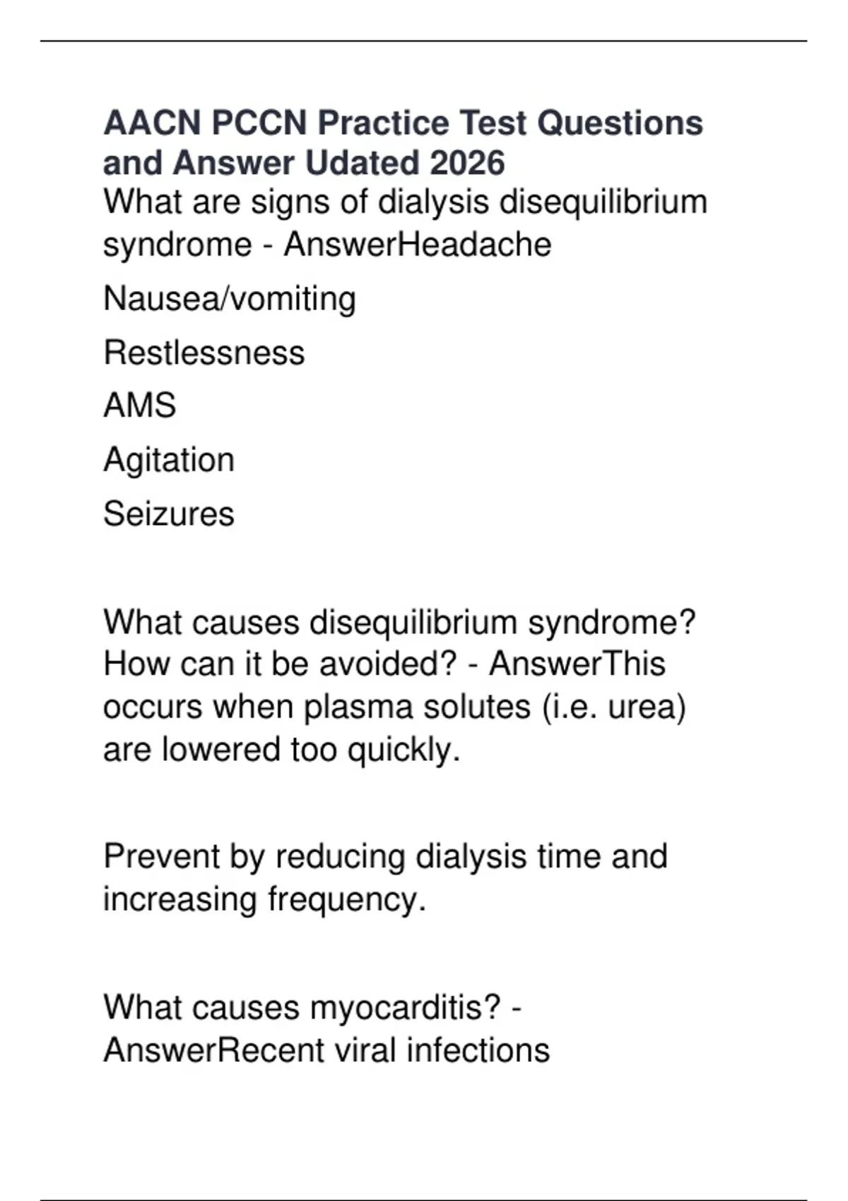 AACN PCCN Practice Test Questions and Answer AACN PCCN Practice Test ...