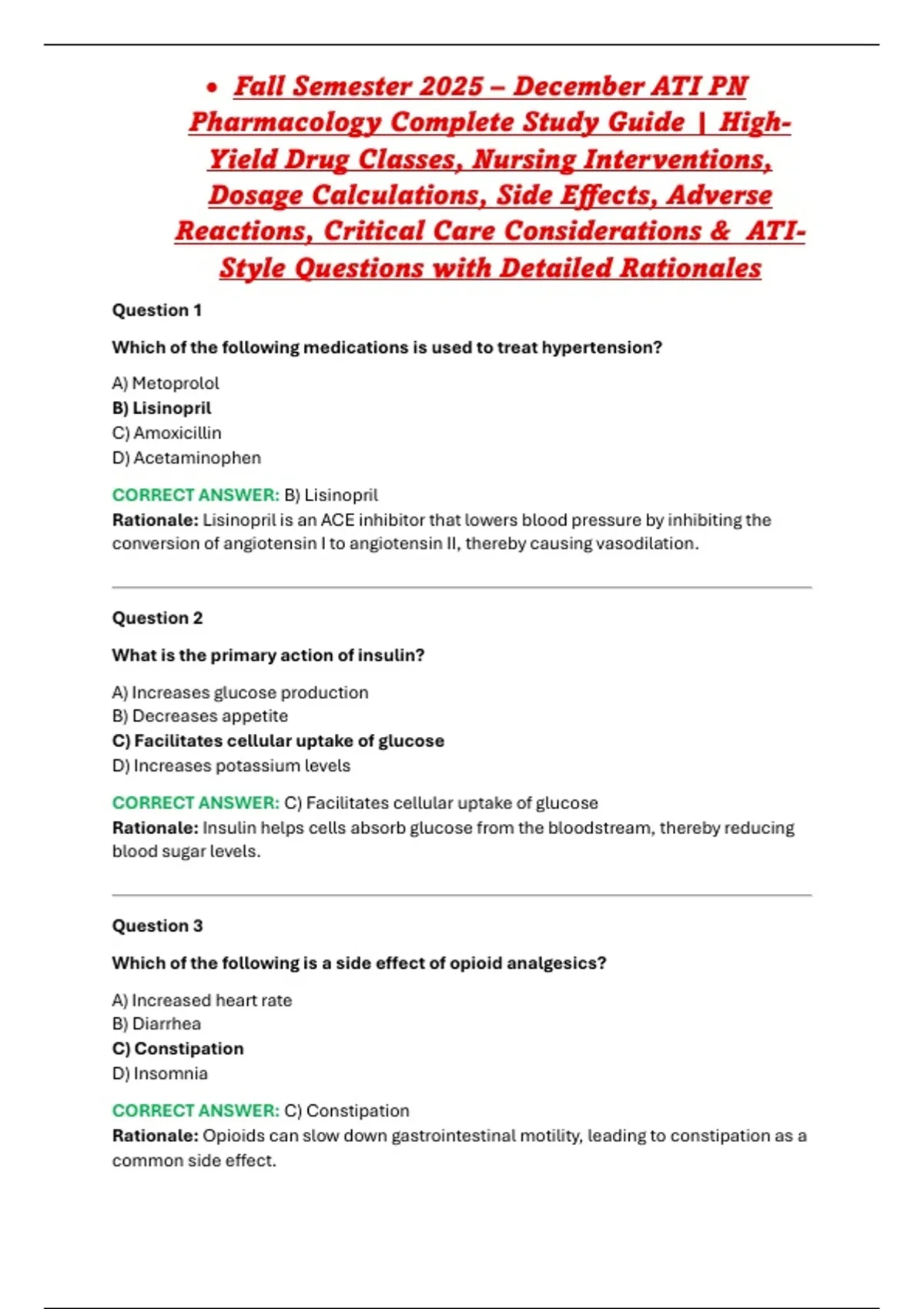Fall Semester 2025 – December ATI PN Pharmacology Complete Study Guide ...