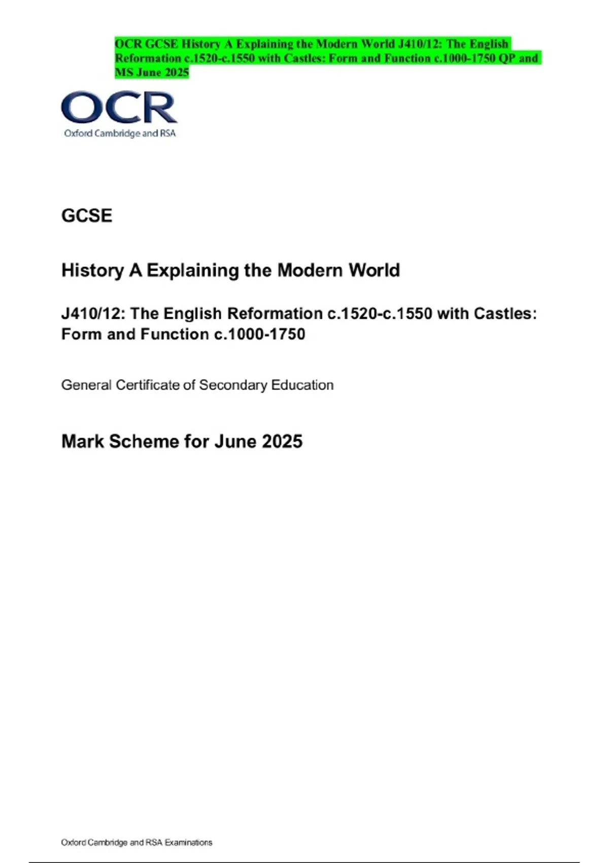 CR GCSE History A Explaining the Modern World J410/12: The English ...