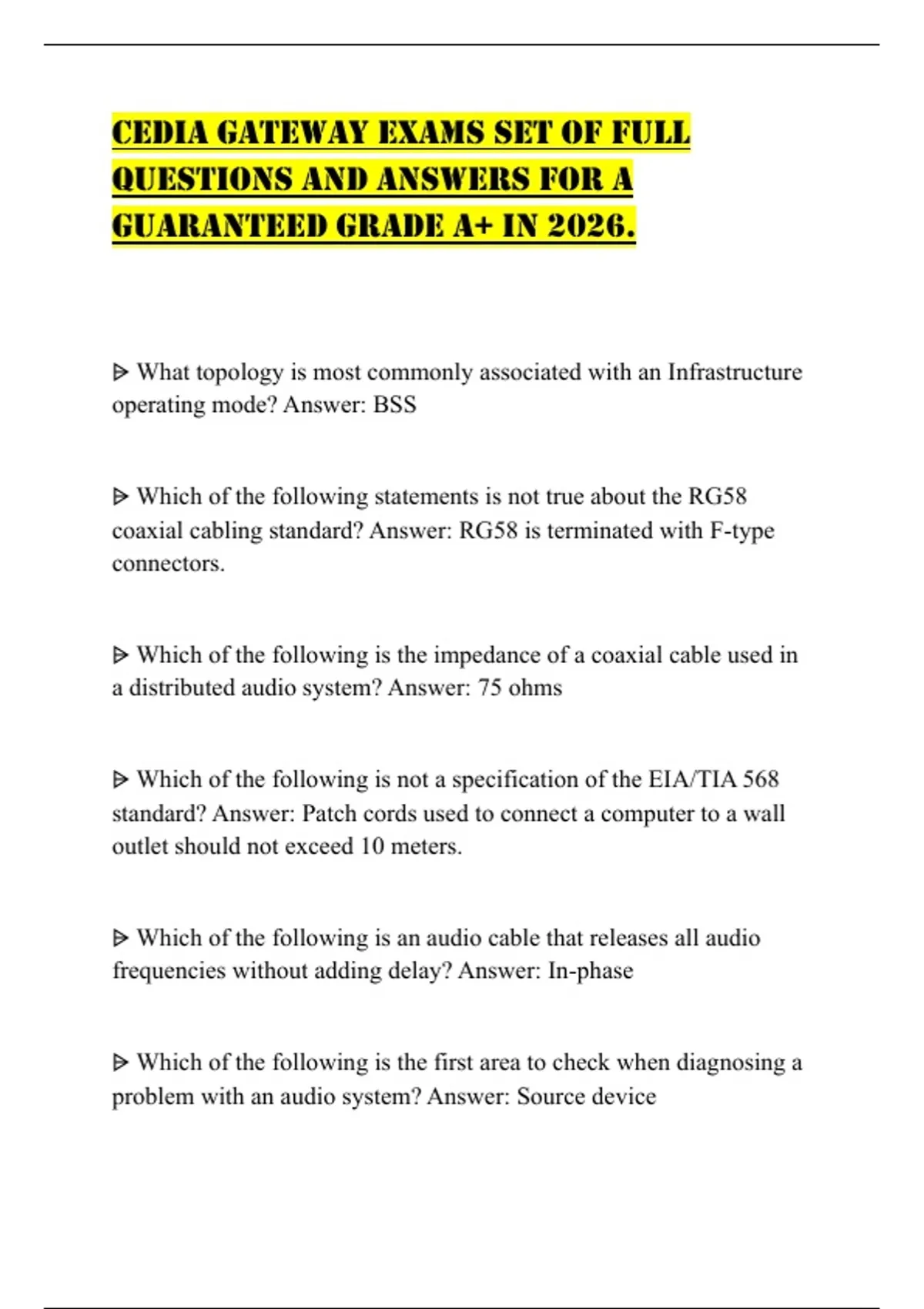 CEDIA GATEWAY EXAMS SET OF FULL QUESTIONS AND ANSWERS FOR A GUARANTEED ...
