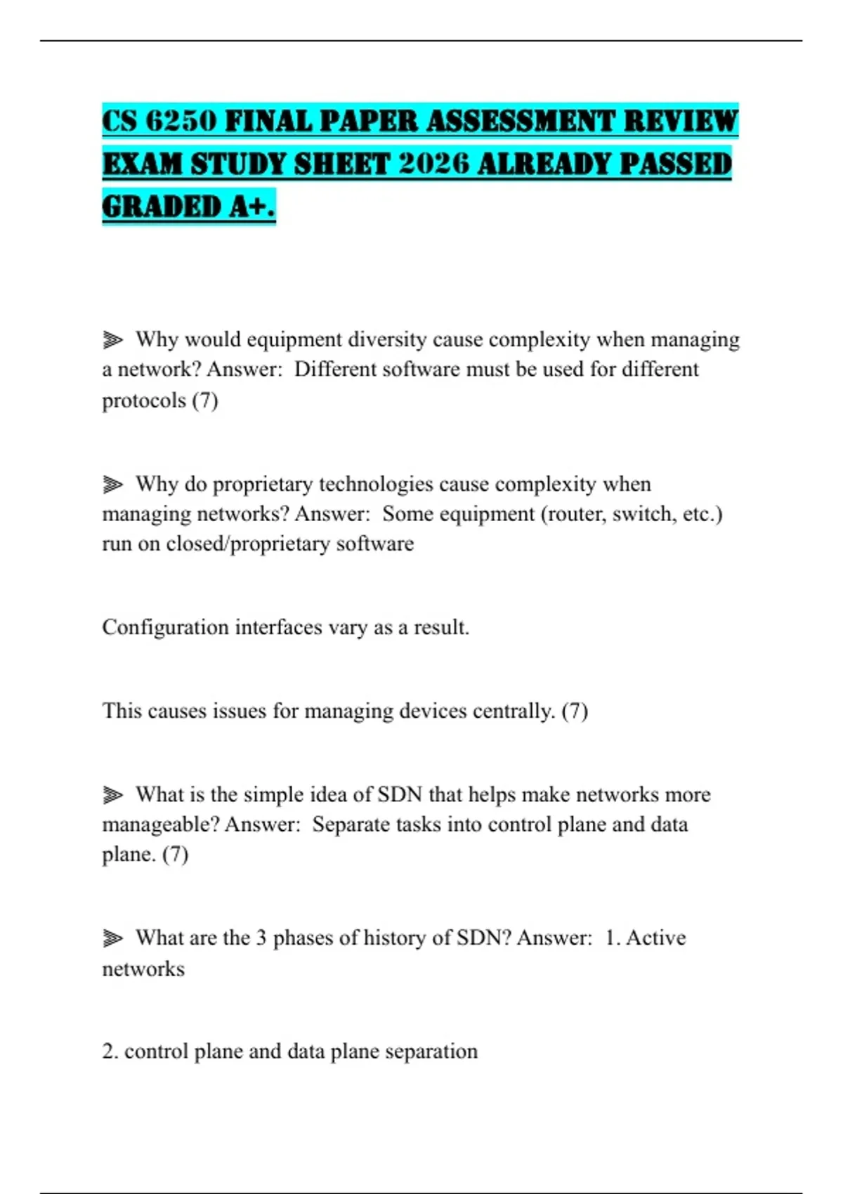 CS 6250 FINAL PAPER ASSESSMENT REVIEW EXAM STUDY SHEET 2026 ALREADY ...