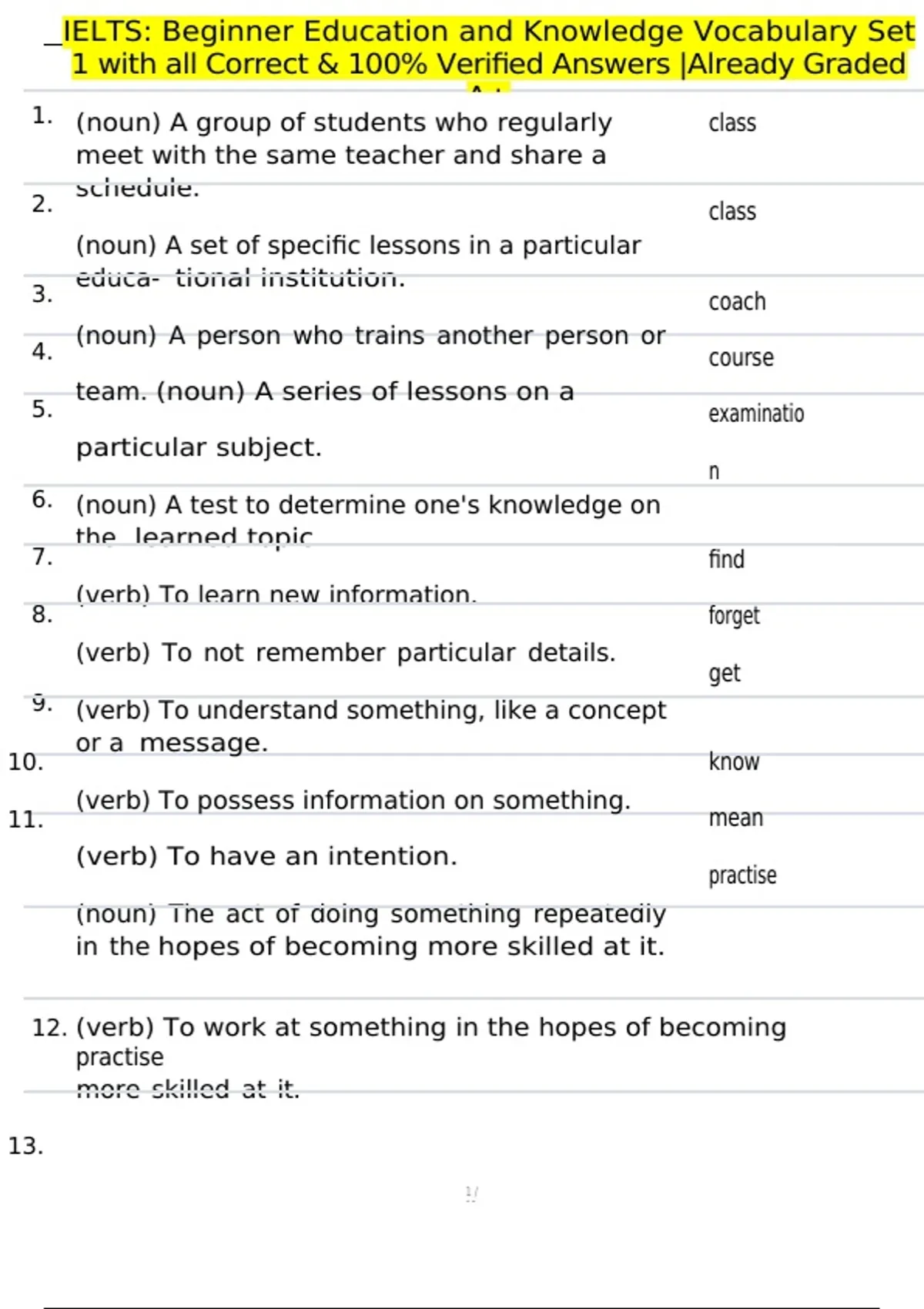 IELTS: Beginner Education and Knowledge Vocabulary Set 1 with all ...