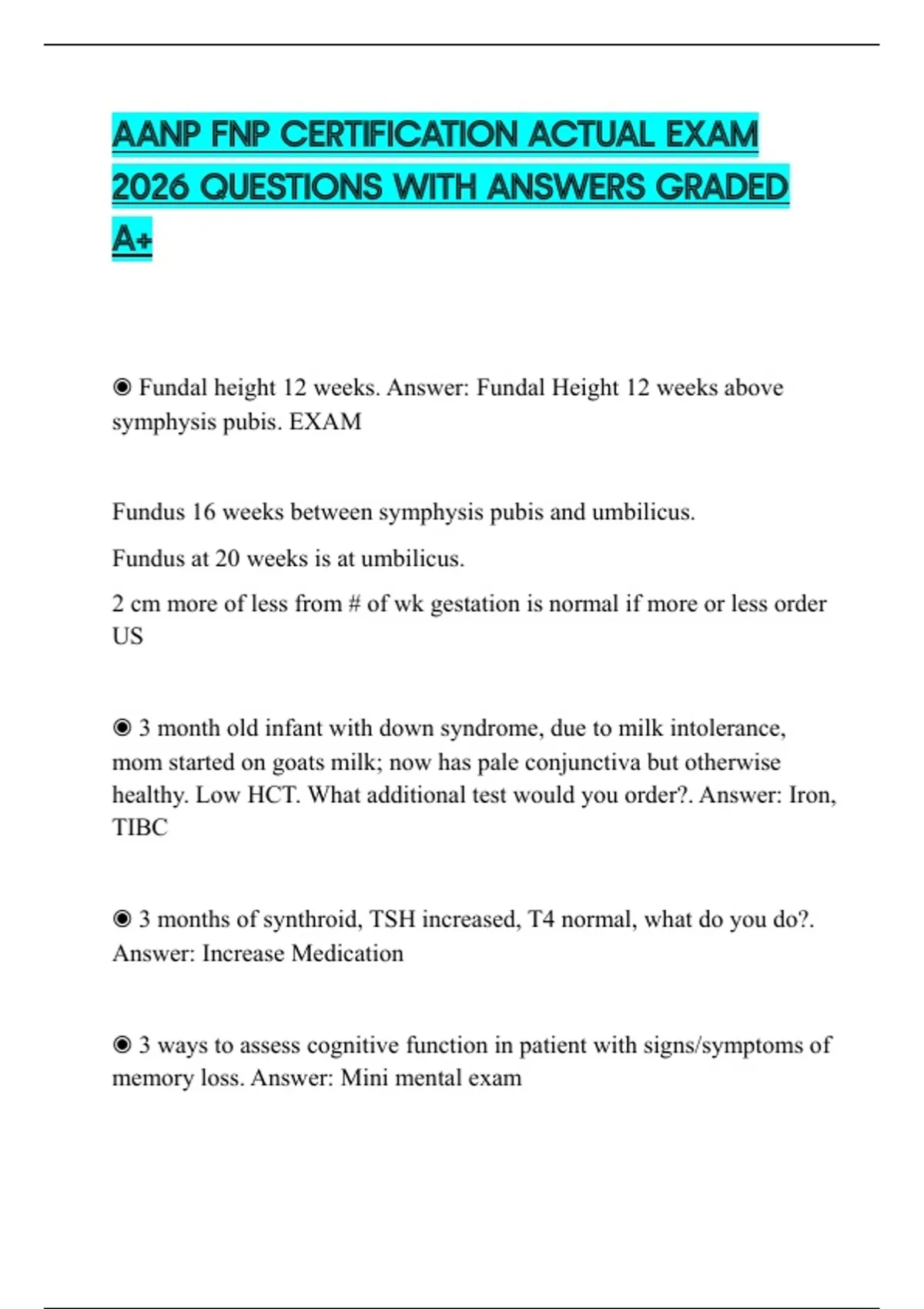 AANP FNP CERTIFICATION ACTUAL EXAM 2026 QUESTIONS WITH ANSWERS GRADED ...