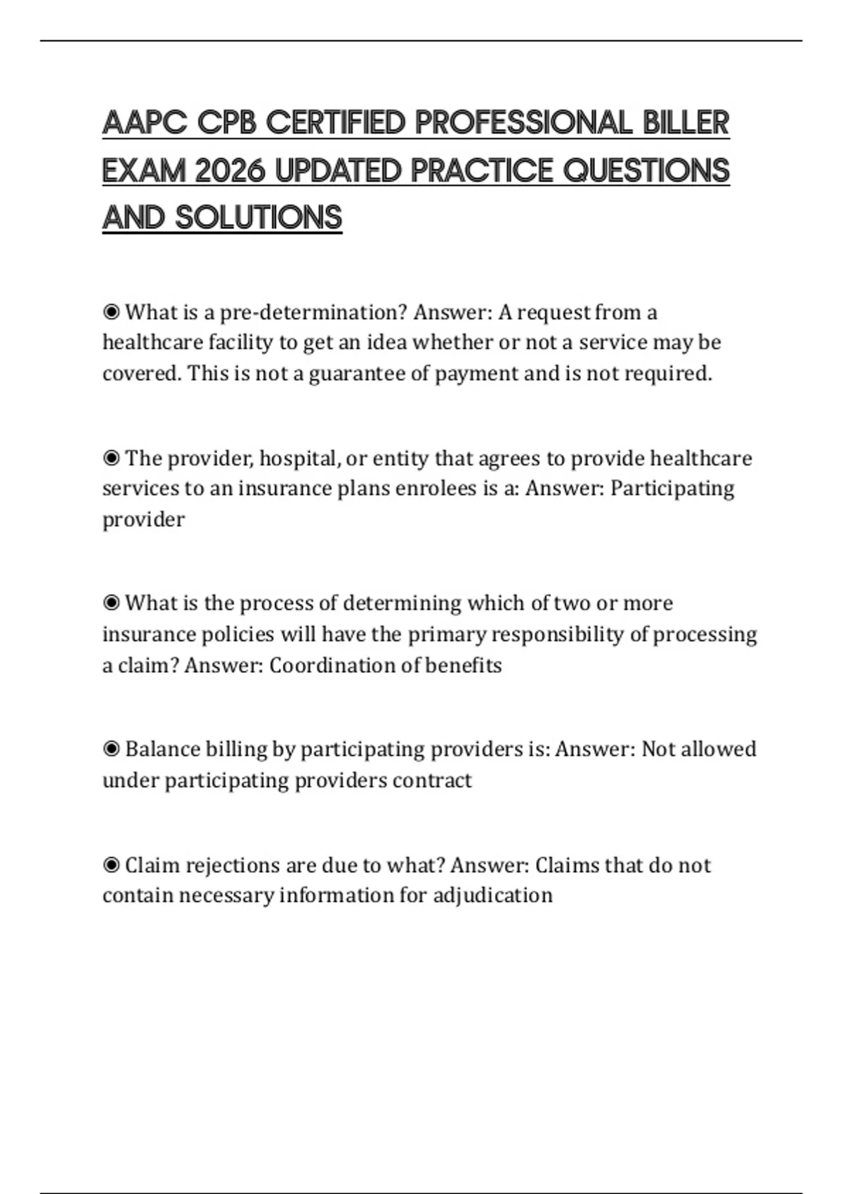AAPC CPB CERTIFIED PROFESSIONAL BILLER EXAM 2026 UPDATED PRACTICE ...