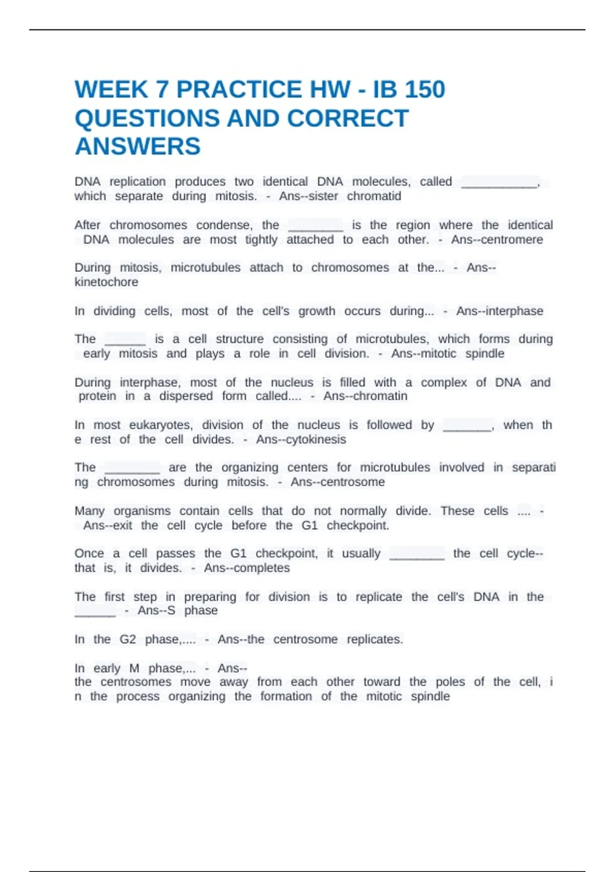 WEEK 7 PRACTICE HW - IB 150 QUESTIONS AND CORRECT ANSWERS - IB 150 ...
