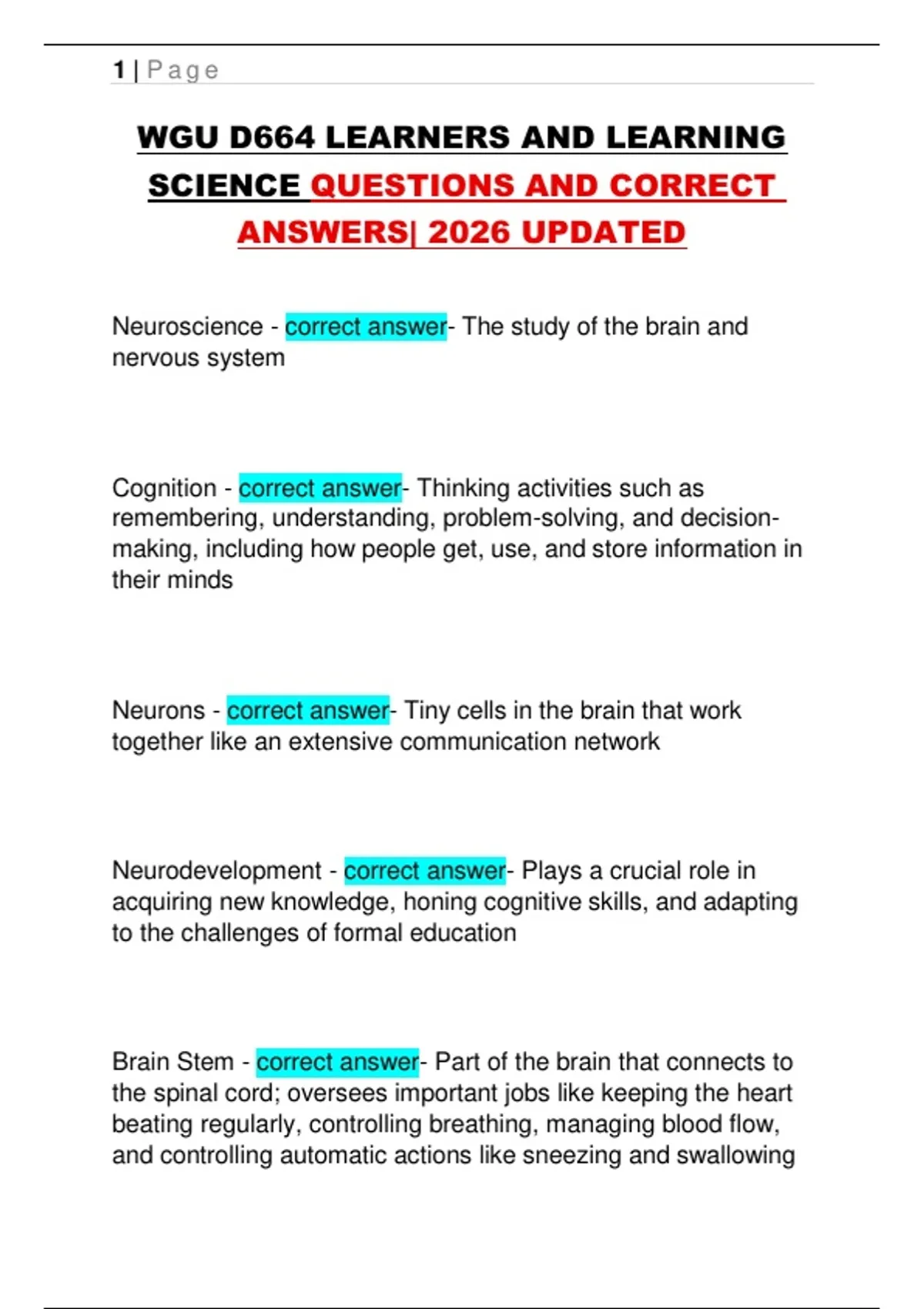 WGU D664 LEARNERS AND LEARNING SCIENCE QUESTIONS AND CORRECT ANSWERS ...