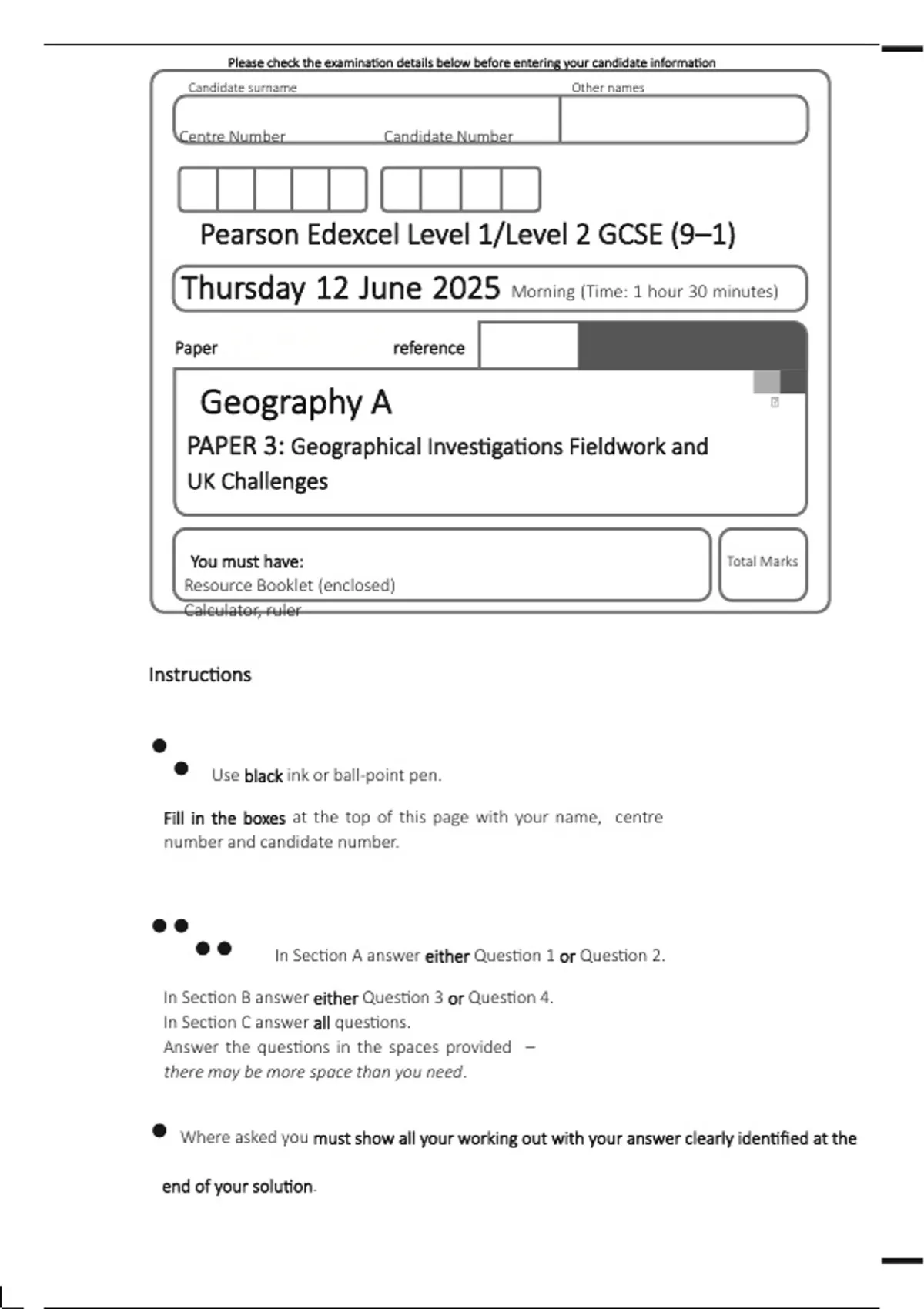 Pearson Edexcel GCSE 2025 Geography A – Paper 3: Geographical ...