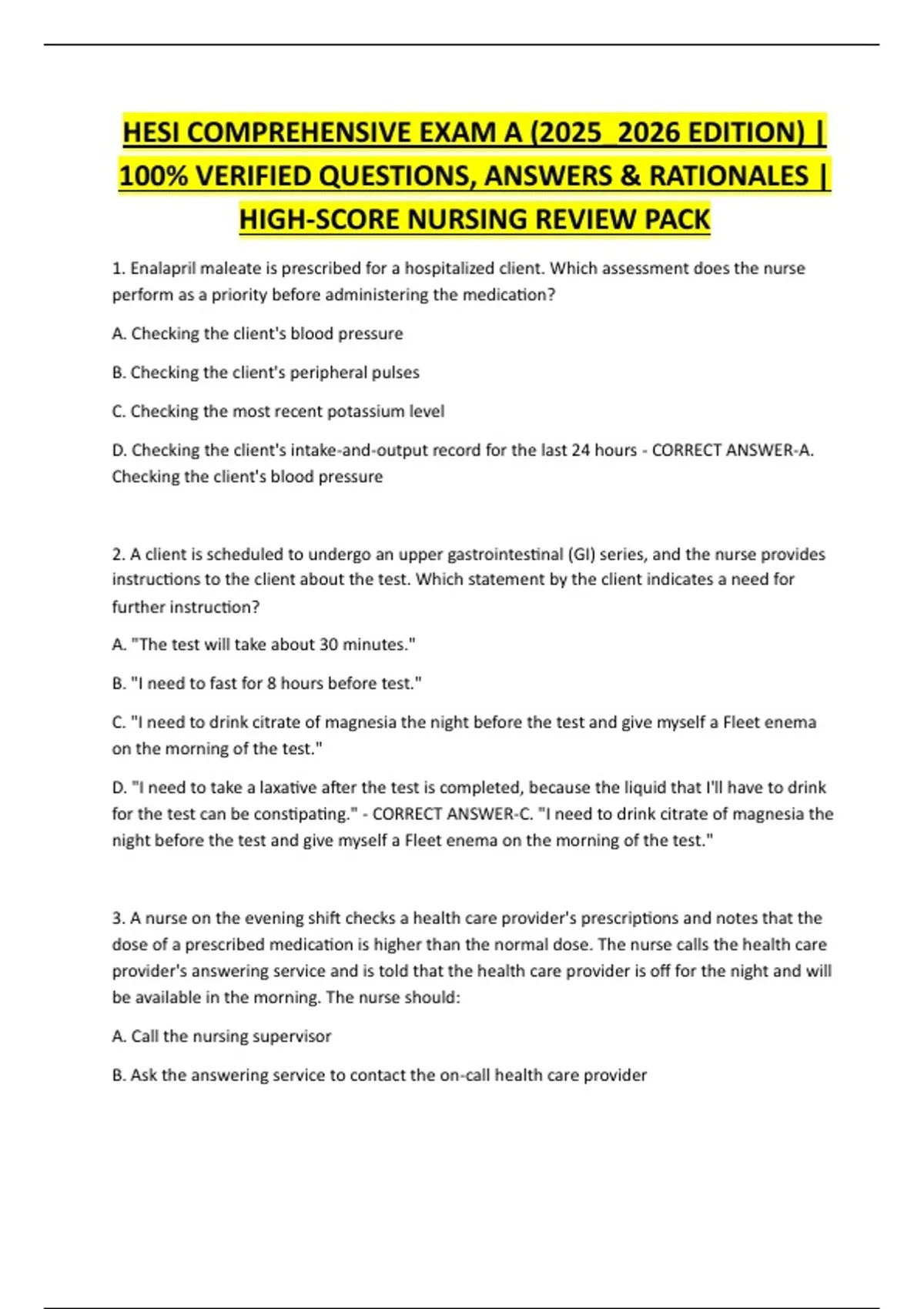 HESI Comprehensive Exam A (2025–2026 Edition) – Fully Verified ...