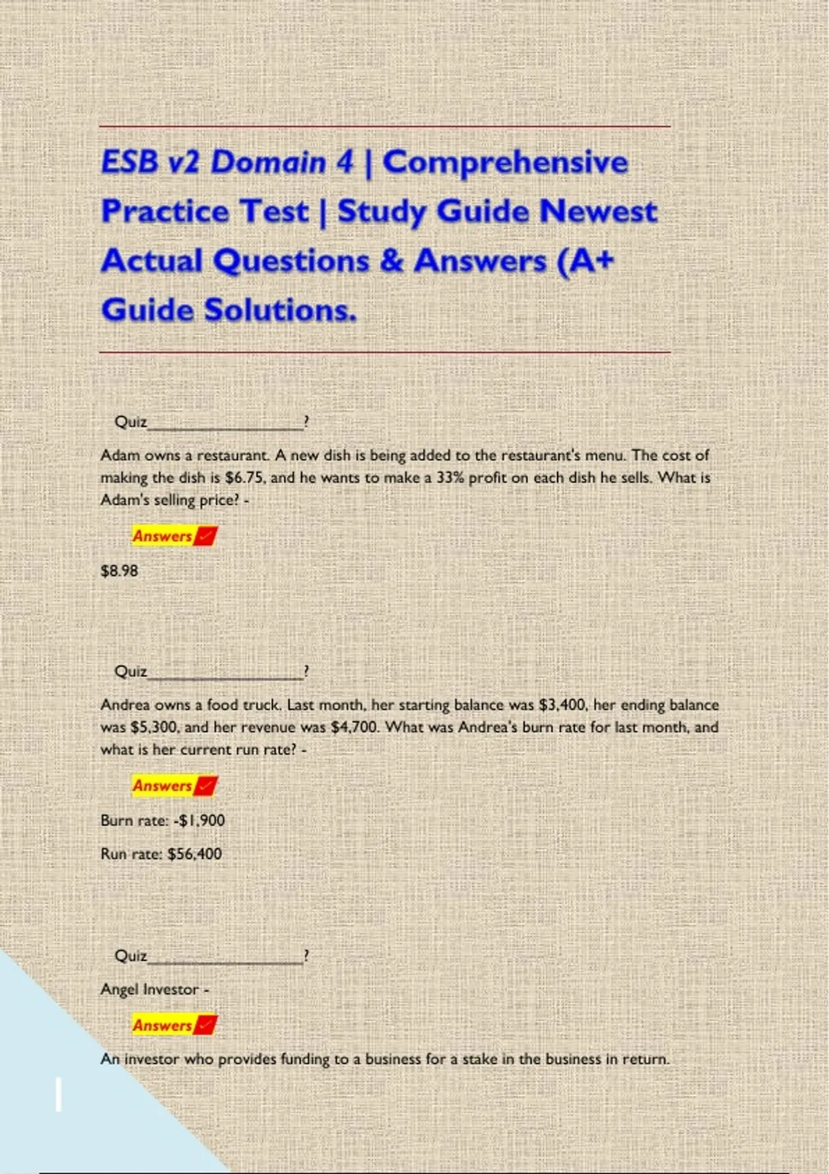 ESB v.2 Domain 1,3 & 4 Exam BUNDLE | Comprehensive Practice Test ...