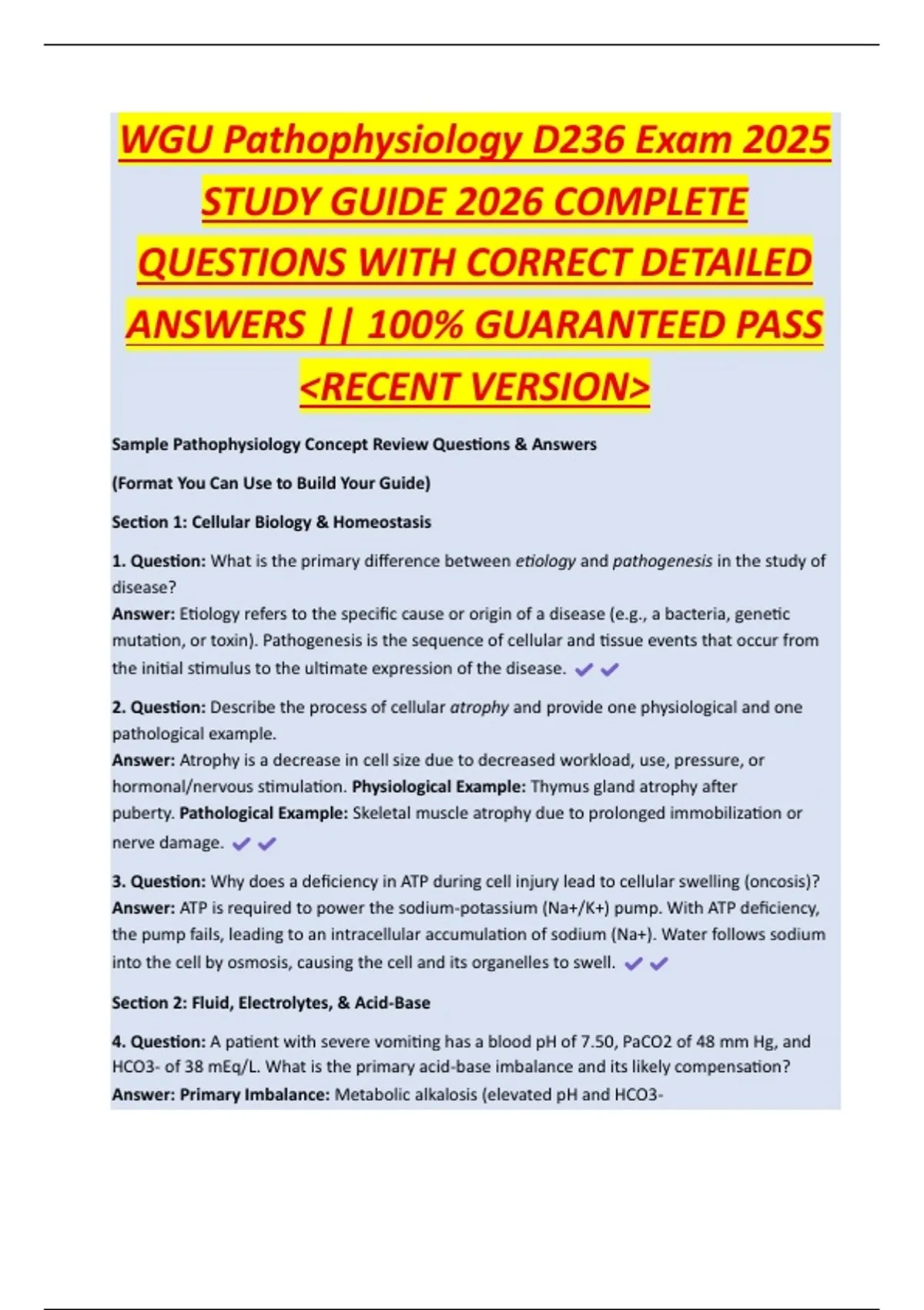 WGU Pathophysiology D236 Exam 2025 STUDY GUIDE 2026 COMPLETE QUESTIONS ...