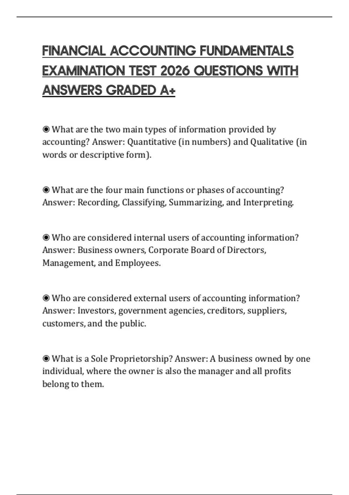 FINANCIAL ACCOUNTING FUNDAMENTALS EXAMINATION TEST 2026 QUESTIONS WITH ...