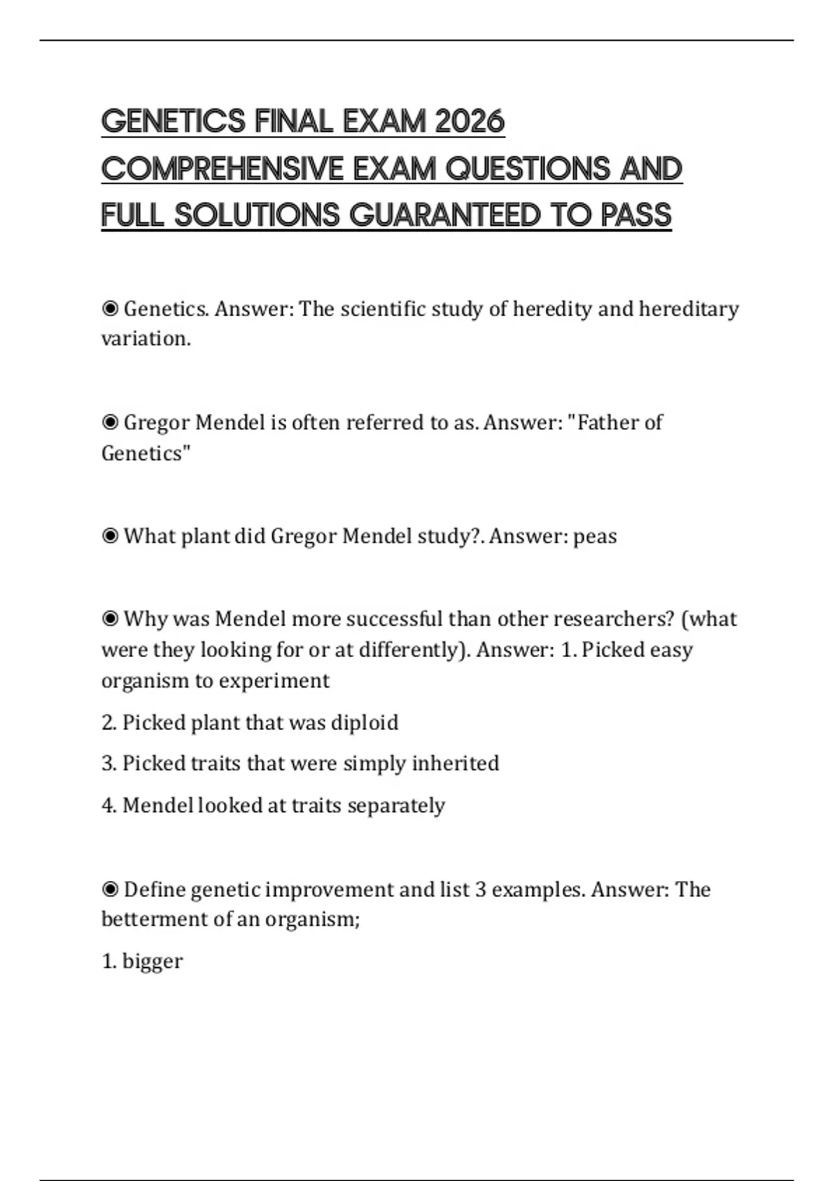GENETICS FINAL EXAM 2026 COMPREHENSIVE EXAM QUESTIONS AND FULL ...